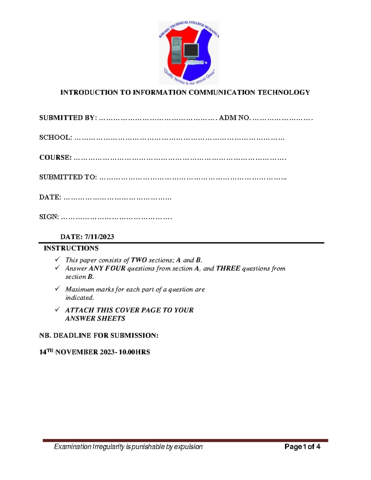 ICT CAT EXAM - Comprehensive Revision Questions & Answers - Studocu
