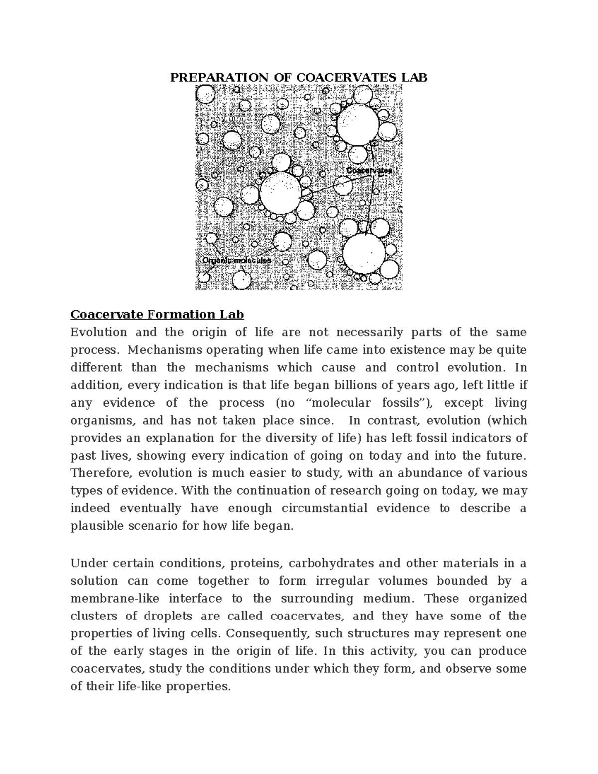 BSC 2011 Lab 02: Coacervate Formation and Properties Study - Studocu