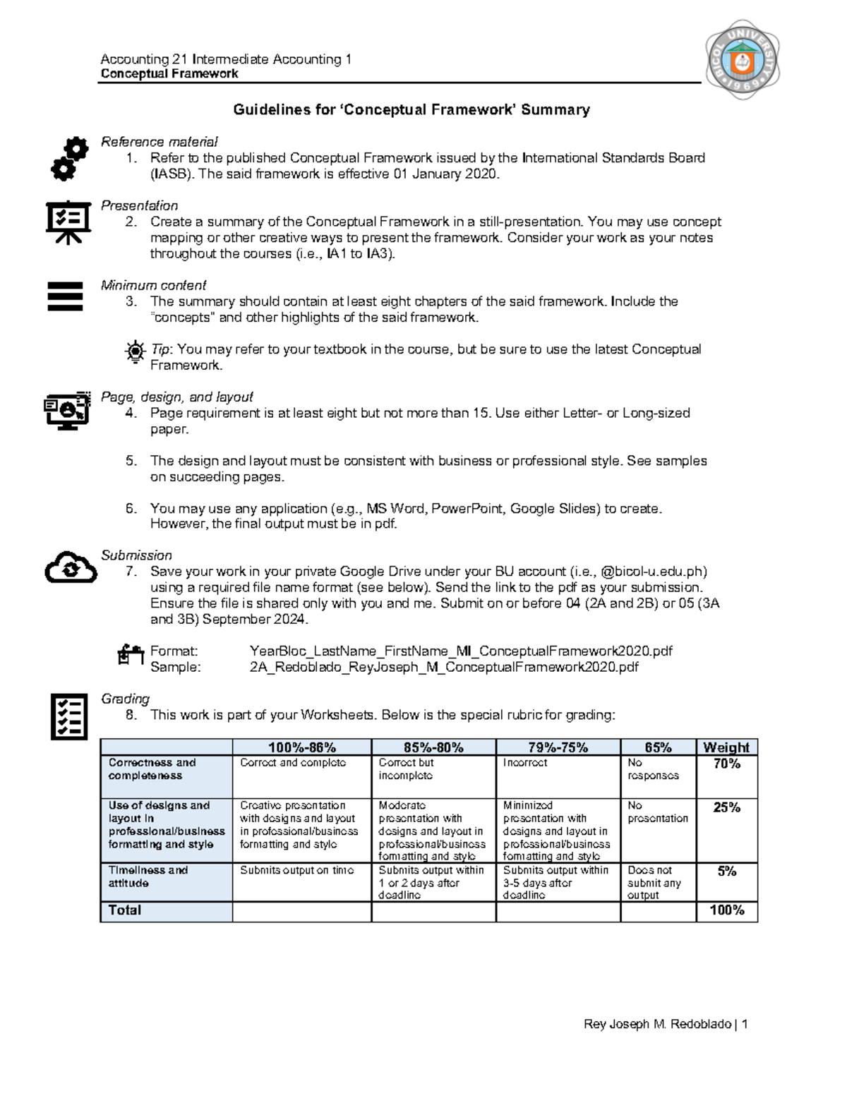 Accounting 21 IA1: Conceptual Framework Summary Guidelines 2020 - Studocu