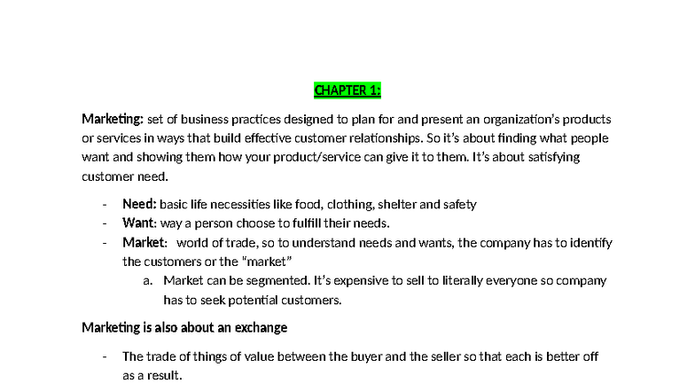 ADM2320 Chapter 1: Understanding Marketing Fundamentals and Consumer ...