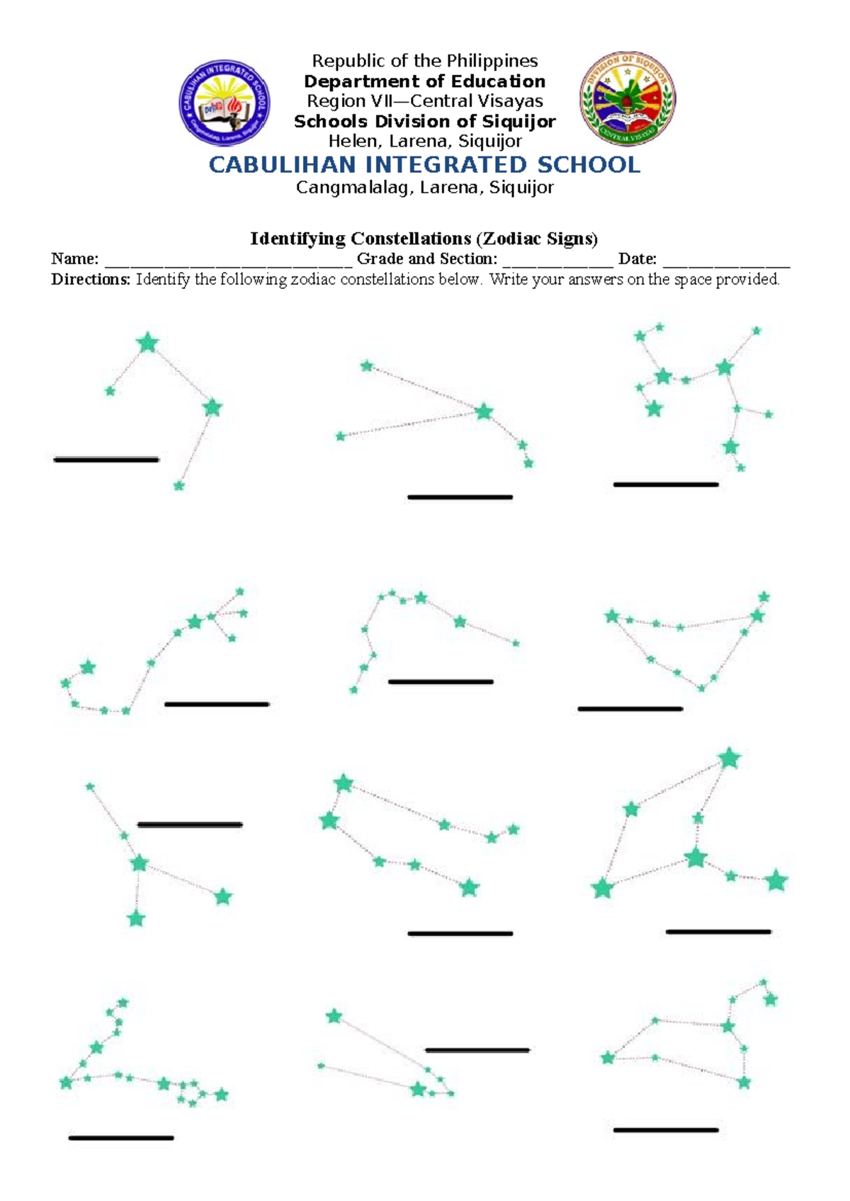 Identifying Constellations (Zodiac Signs) - Science 10 - Republic of ...