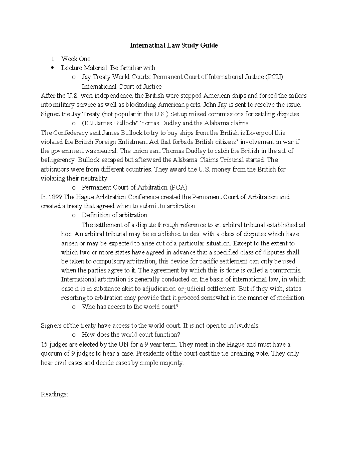 International Law Study Guide 1: Week 1 Lecture Overview - Studocu