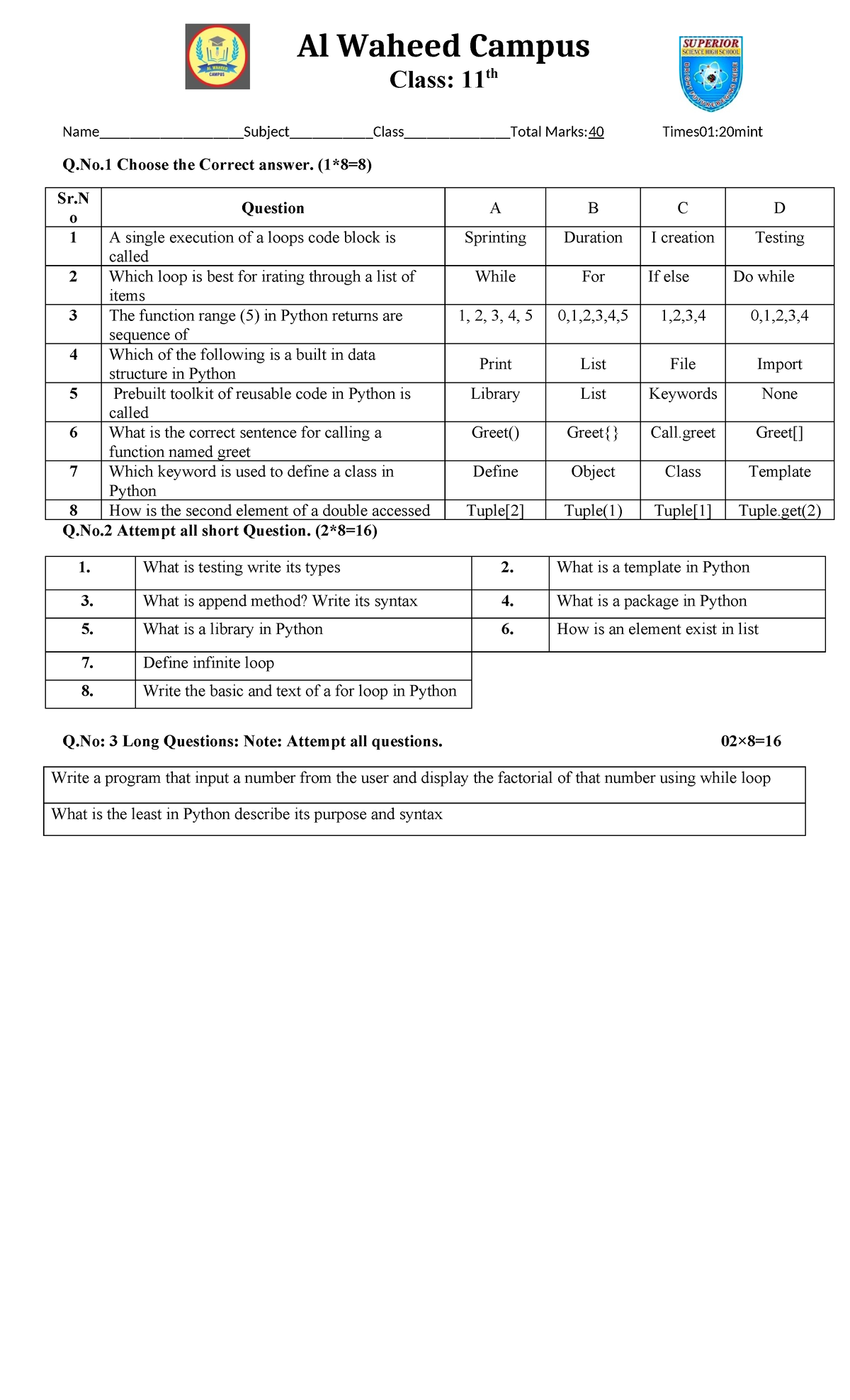 Ch#2 2nd Half Class 11 Python Exam Questions & Answers - Studocu