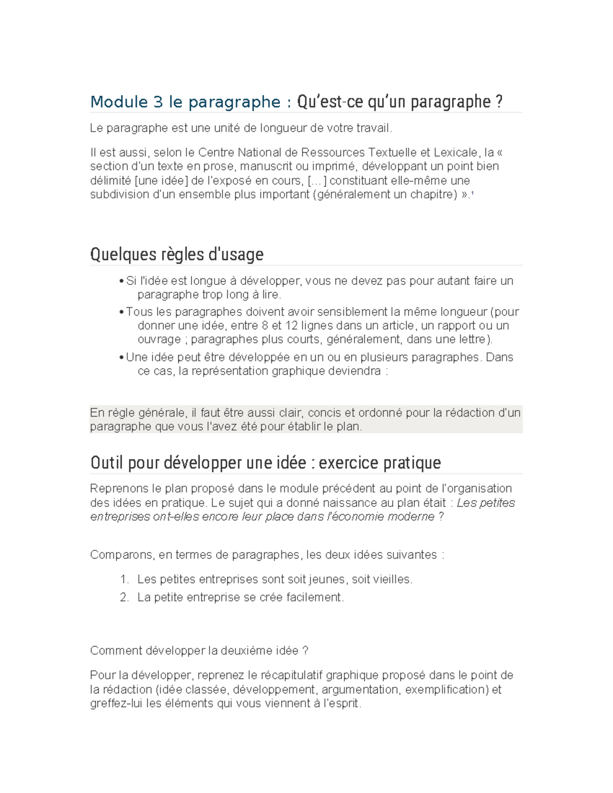 Module 3 : Rédaction et Structuration du Paragraphe - Studocu