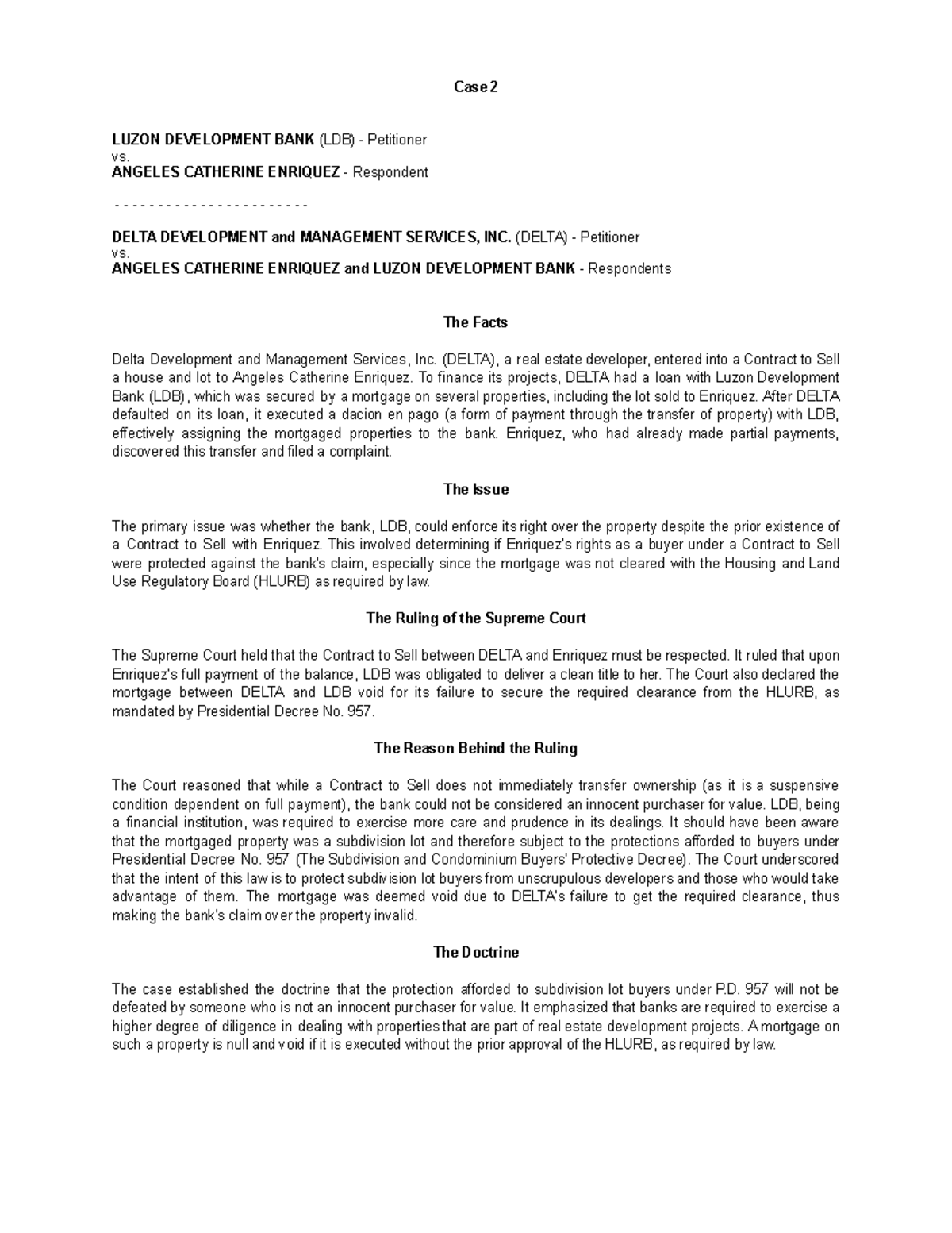 Case 2: LDB vs. Enriquez - Supreme Court Ruling Summary - Studocu