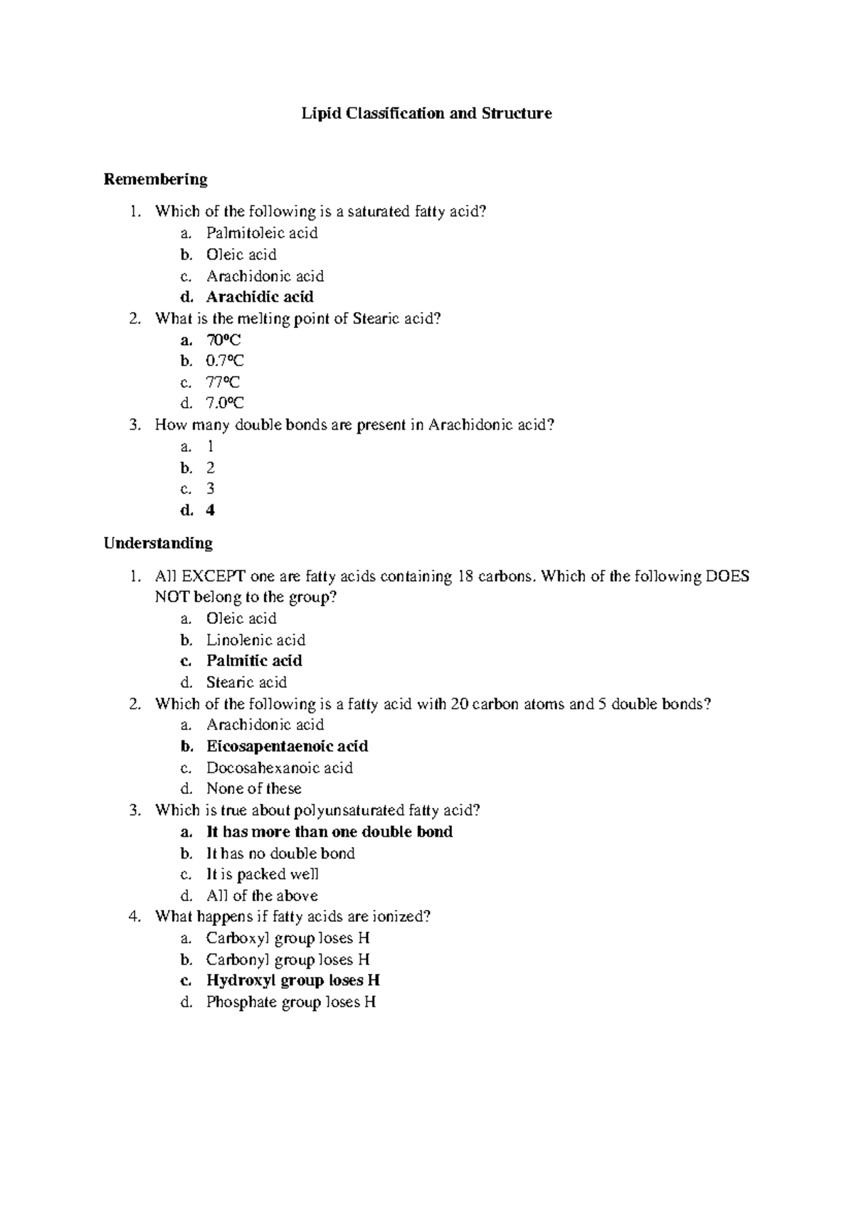 Lipids Classitification and Syructure Sample Questions - Lipid ...