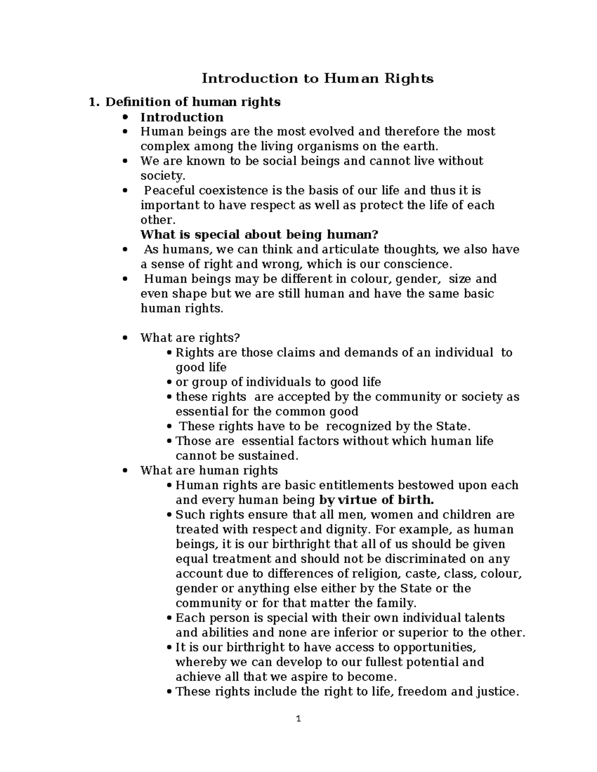 Human Rights Study Notes 2024: Exploring Definitions and Origins - Studocu