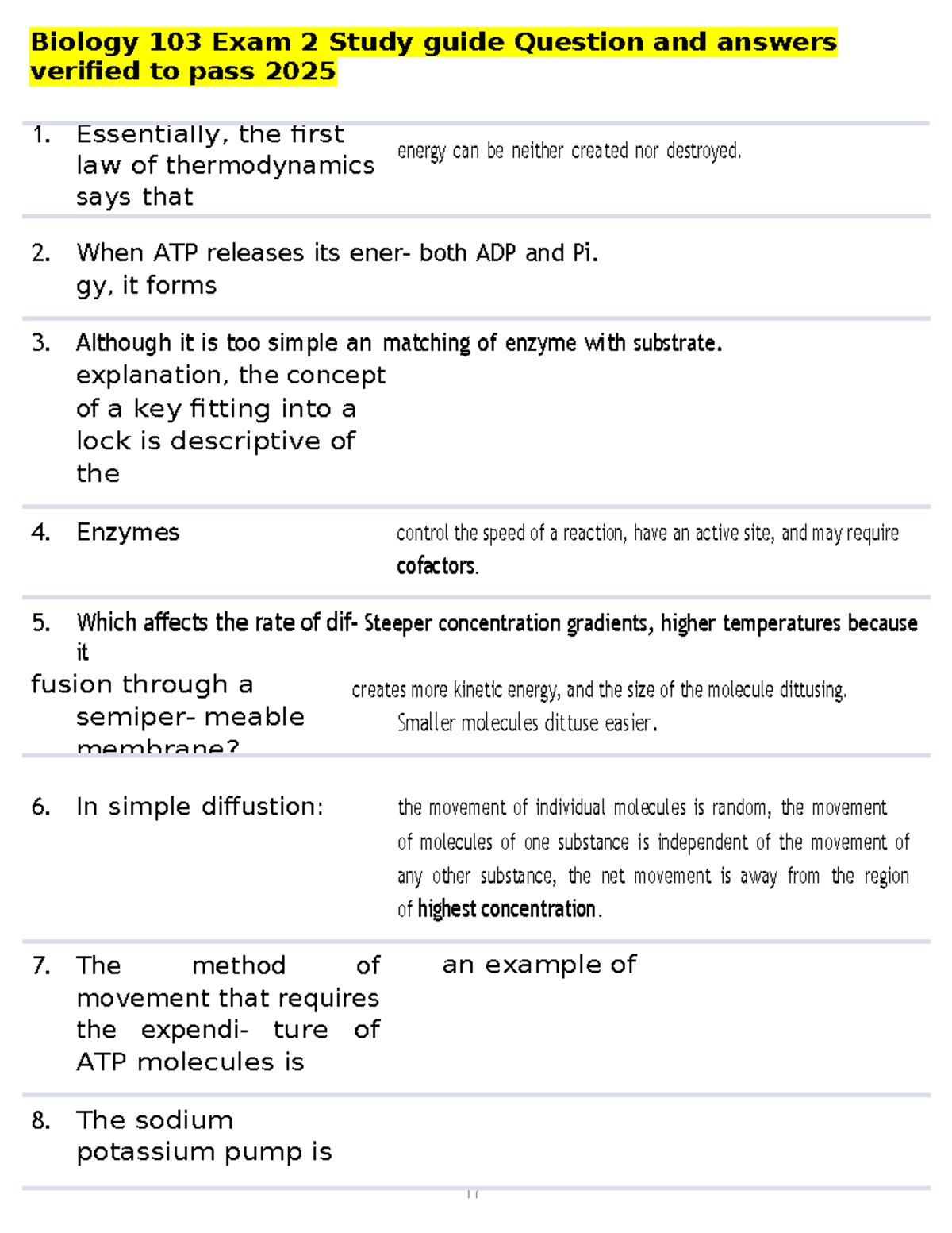 Biology 103 Exam 2 Study Guide: Key Concepts & Q&A for 2025 - Studocu