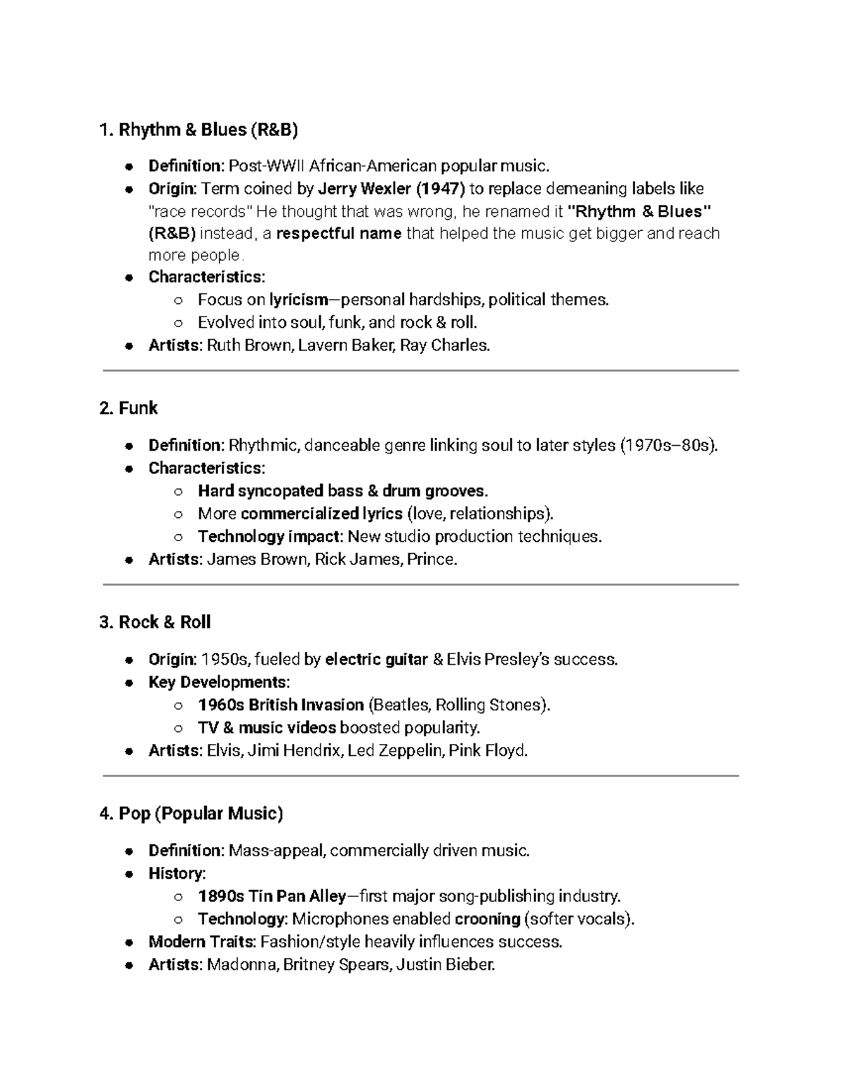 Overview of Popular Music Genres: R&B, Funk, Rock & Roll, and More - 1 ...