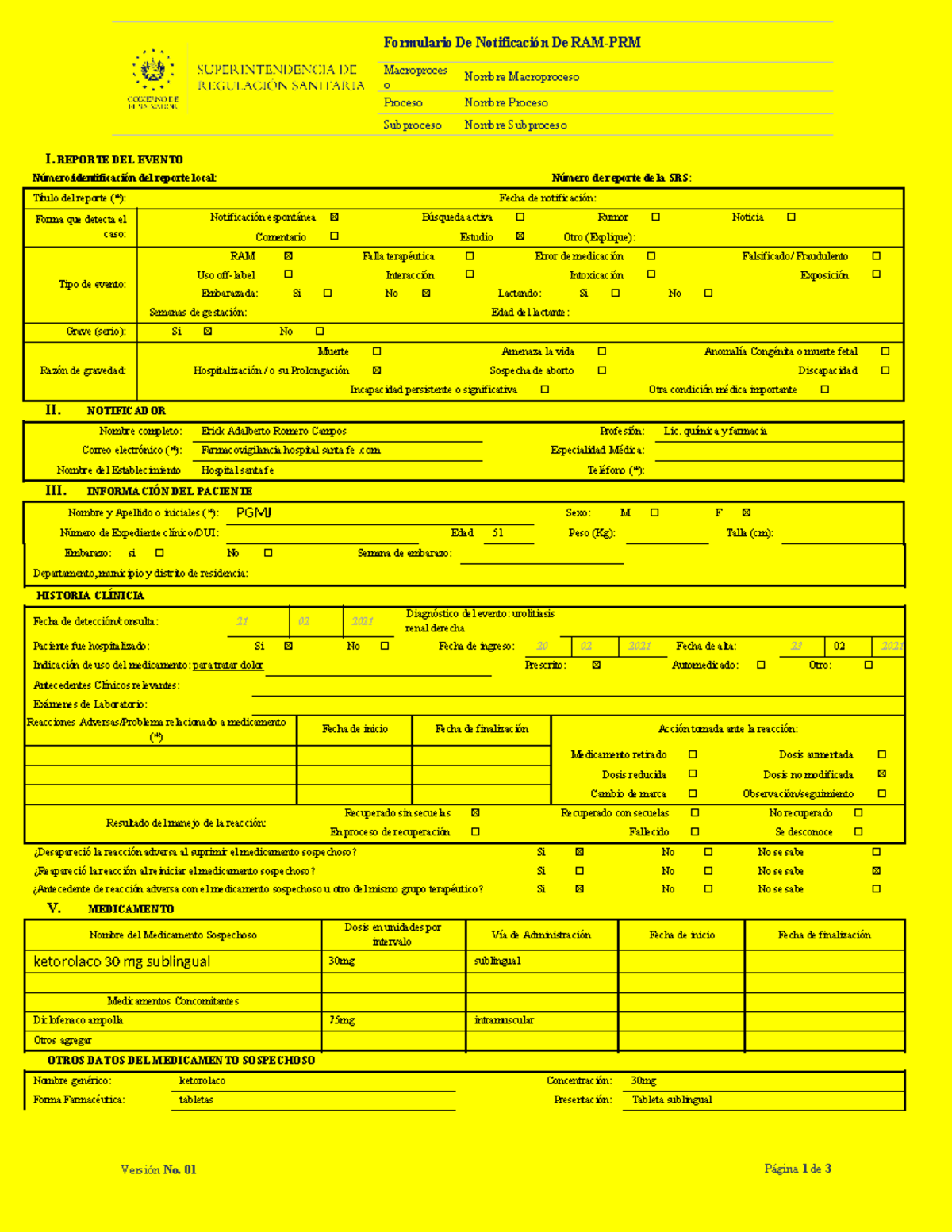 Formulario de Notificación de RAM-PRM: Instructivo y Ejemplo - Studocu