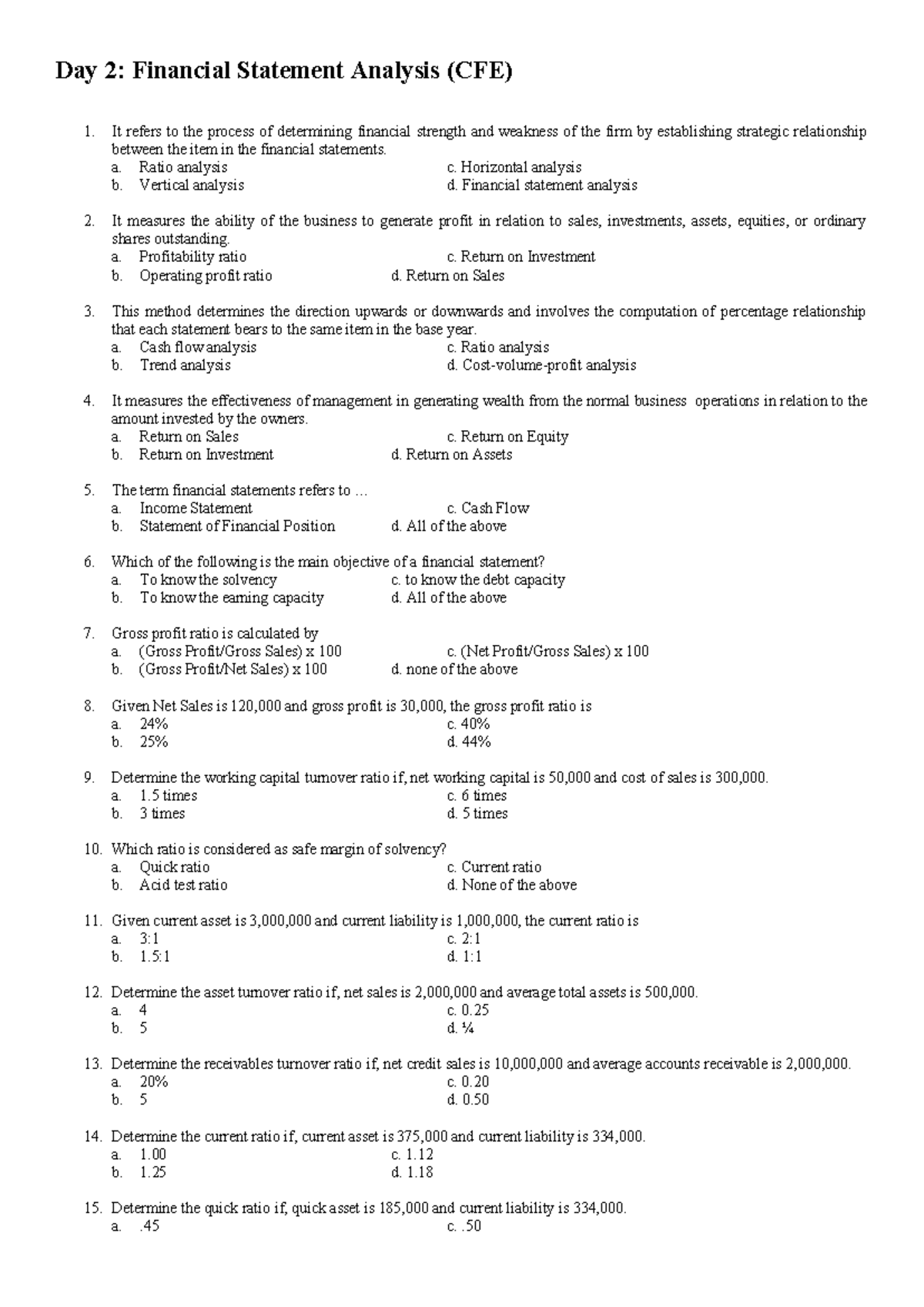 Day 2: Financial Statement Analysis (CFE) - Key Concepts and Ratios - Studocu