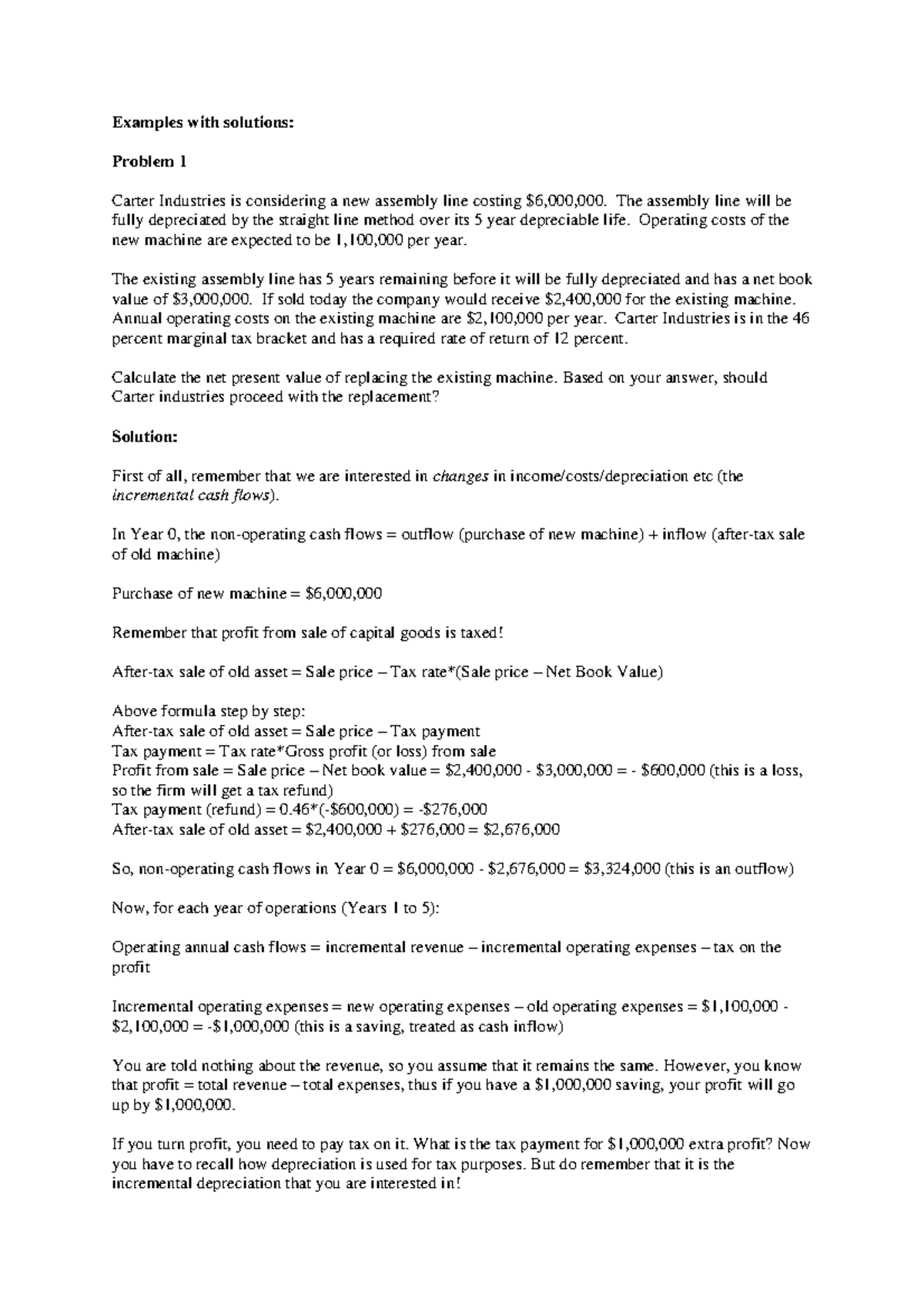 NPV Problem Examples and Solutions Analysis (FIN 302) - Studocu