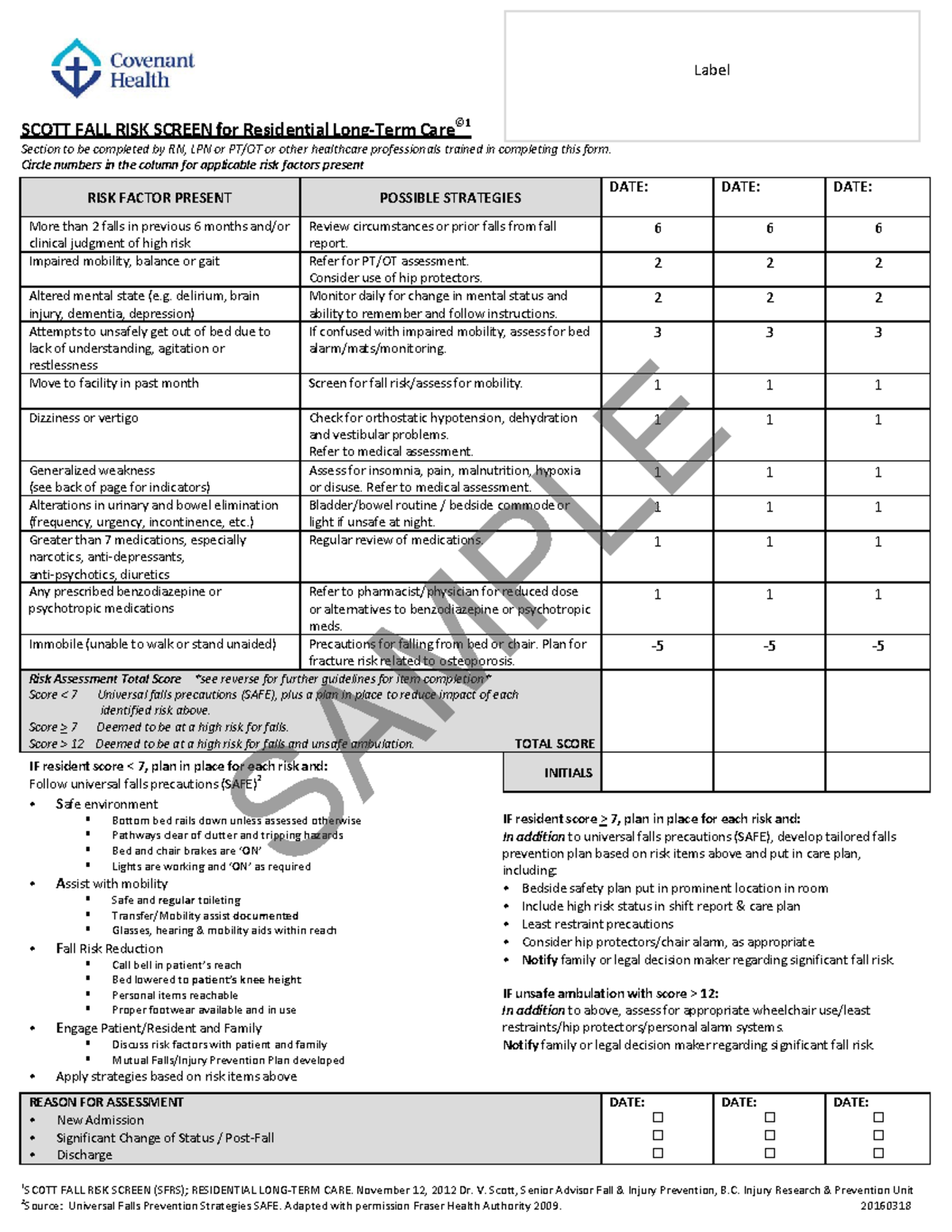 Scott Falls Risk Assessment Tool for Long-Term Care Facilities - Studocu