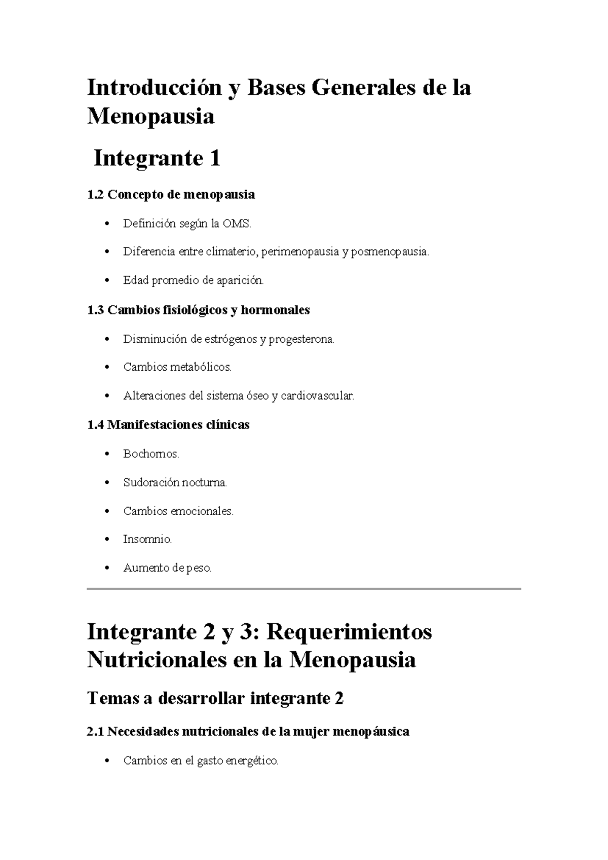 Menopausia: Bases, Nutrición y Salud Integral - Integrantes 1-4 - Studocu