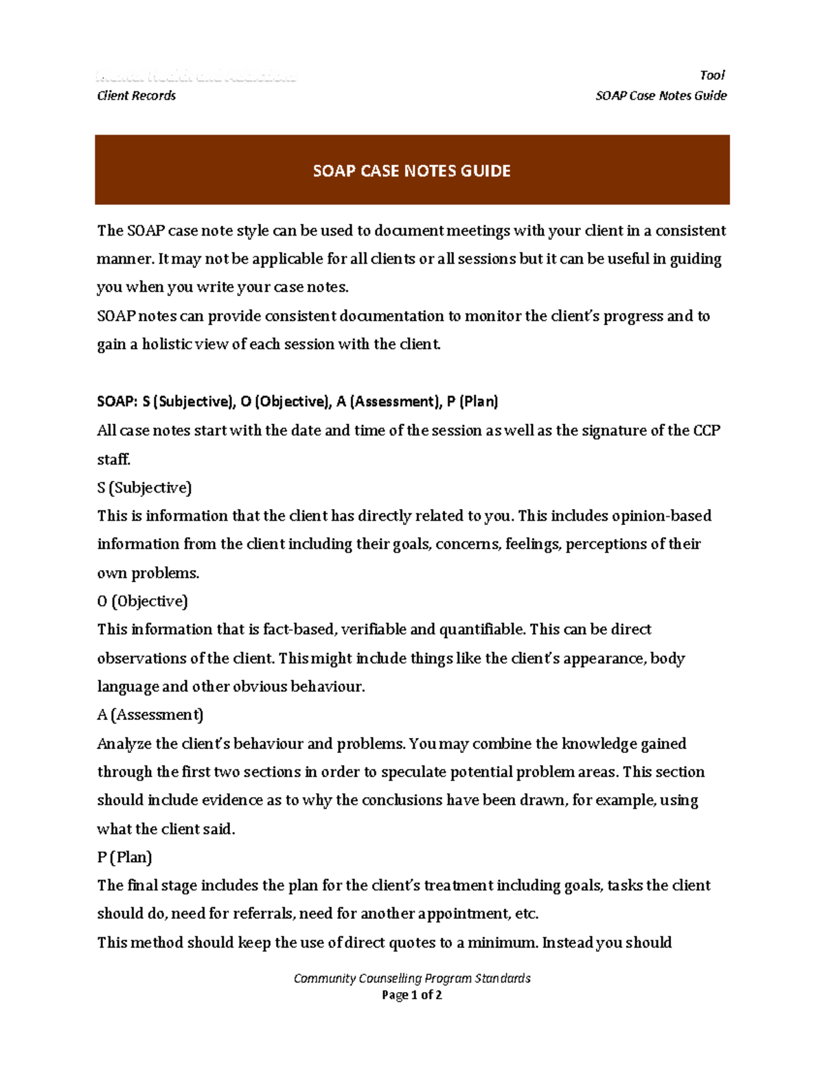 SOAP Case Notes Guide for Client Records in CCP - Studocu