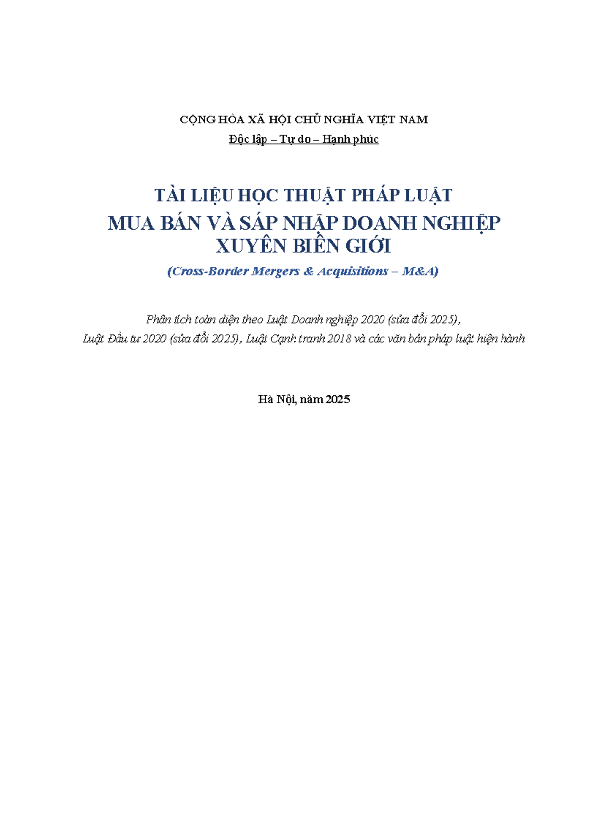 Tài liệu học thuật PHÁP LUẬT MUA BÁN VÀ SÁP NHẬP DOANH NGHIỆP XUYÊN ...