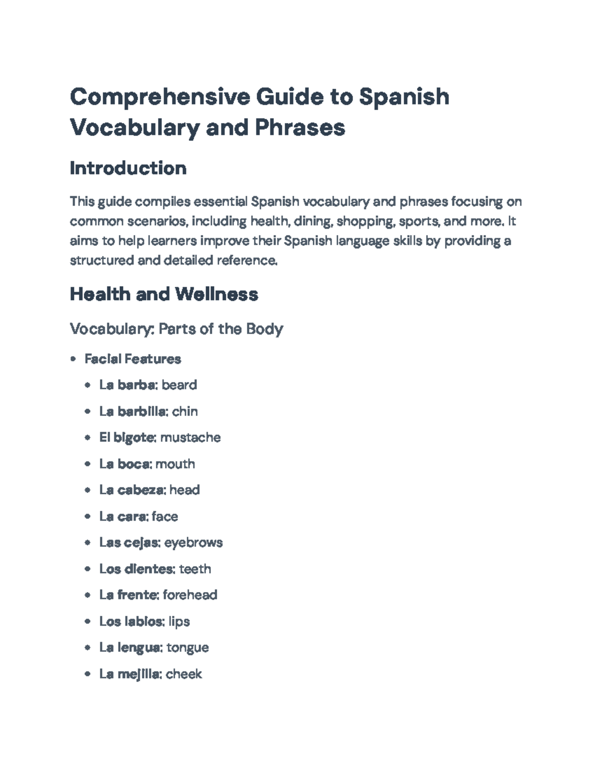 Comprehensive Spanish Vocabulary Guide for Common Scenarios ...