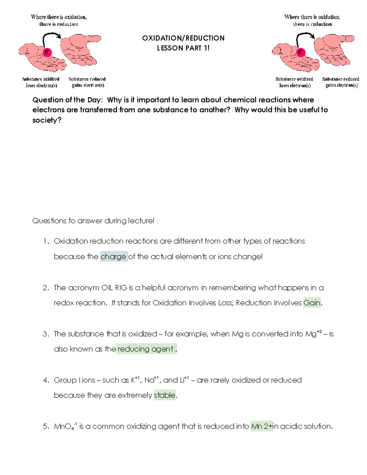 Redox Part 1: Understanding Electron Transfer in Chemical Reactions ...