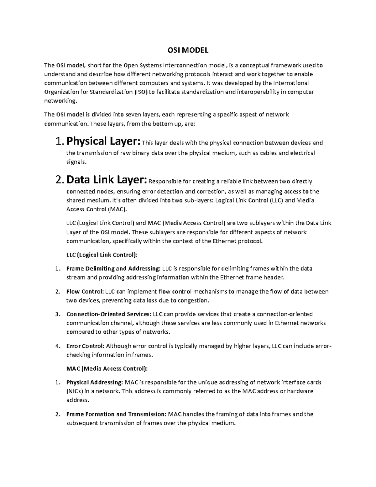 OSI Model Overview and Functions in Networking Protocols - Studocu