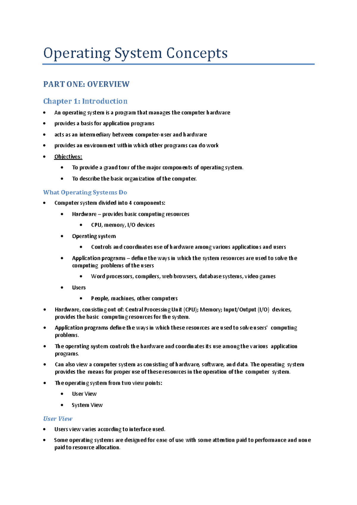 OS Ting - Lecture notes - Operating System Concepts PART ONE: OVERVIEW ...