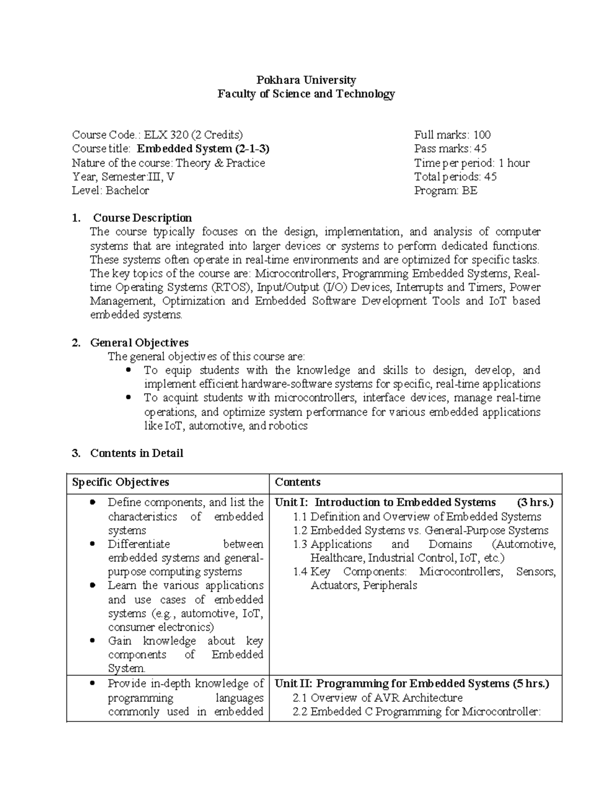 ELX 320 Embedded System 2 - Pokhara University Faculty of Science and ...