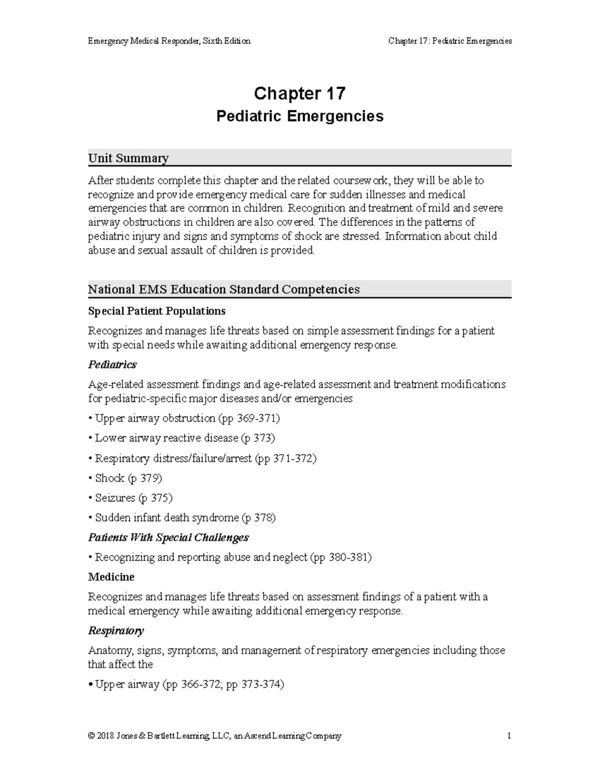 Ch 17 Pediatric Emergencies notes - Chapter 17 Pediatric Emergencies ...