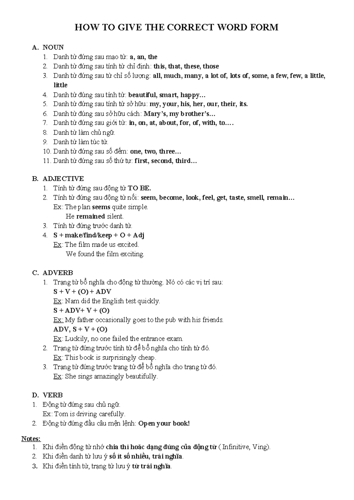 Correct Word Form Guide: Nouns, Adjectives, Verbs & Adverbs - Studocu