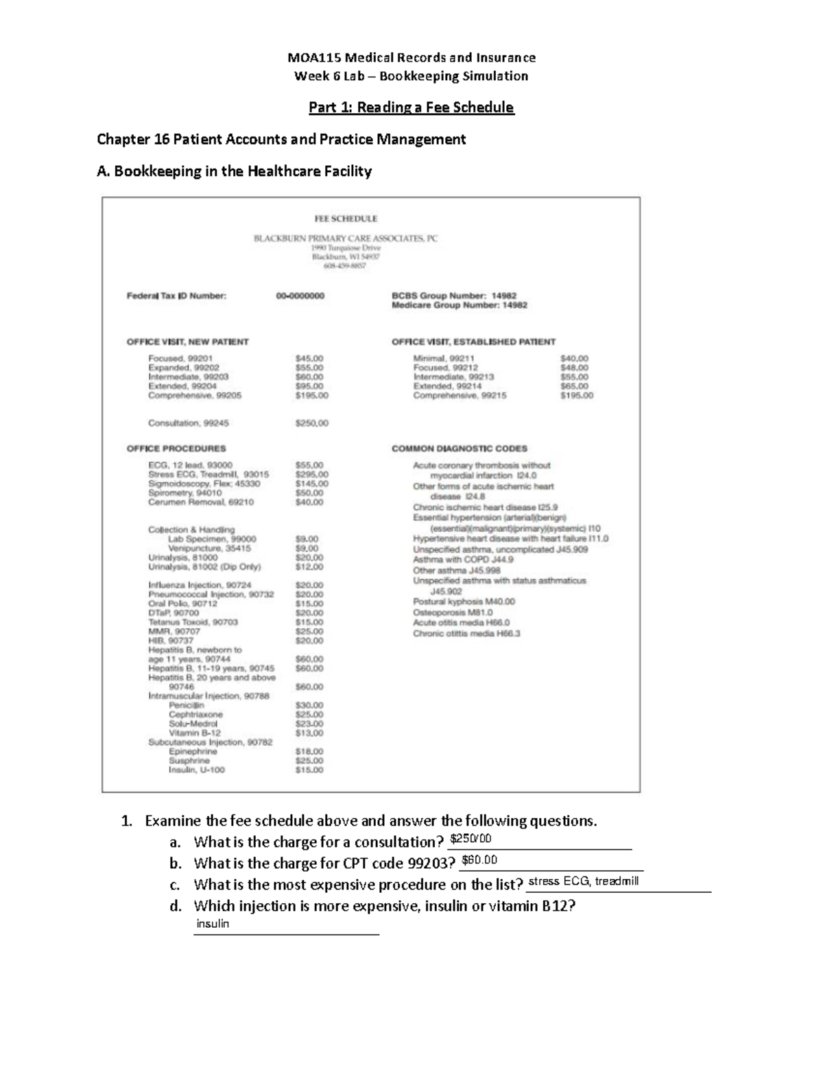 MOA115 Week 6 Assignments: Bookkeeping Simulation & Fee Schedule Analysis - Studocu