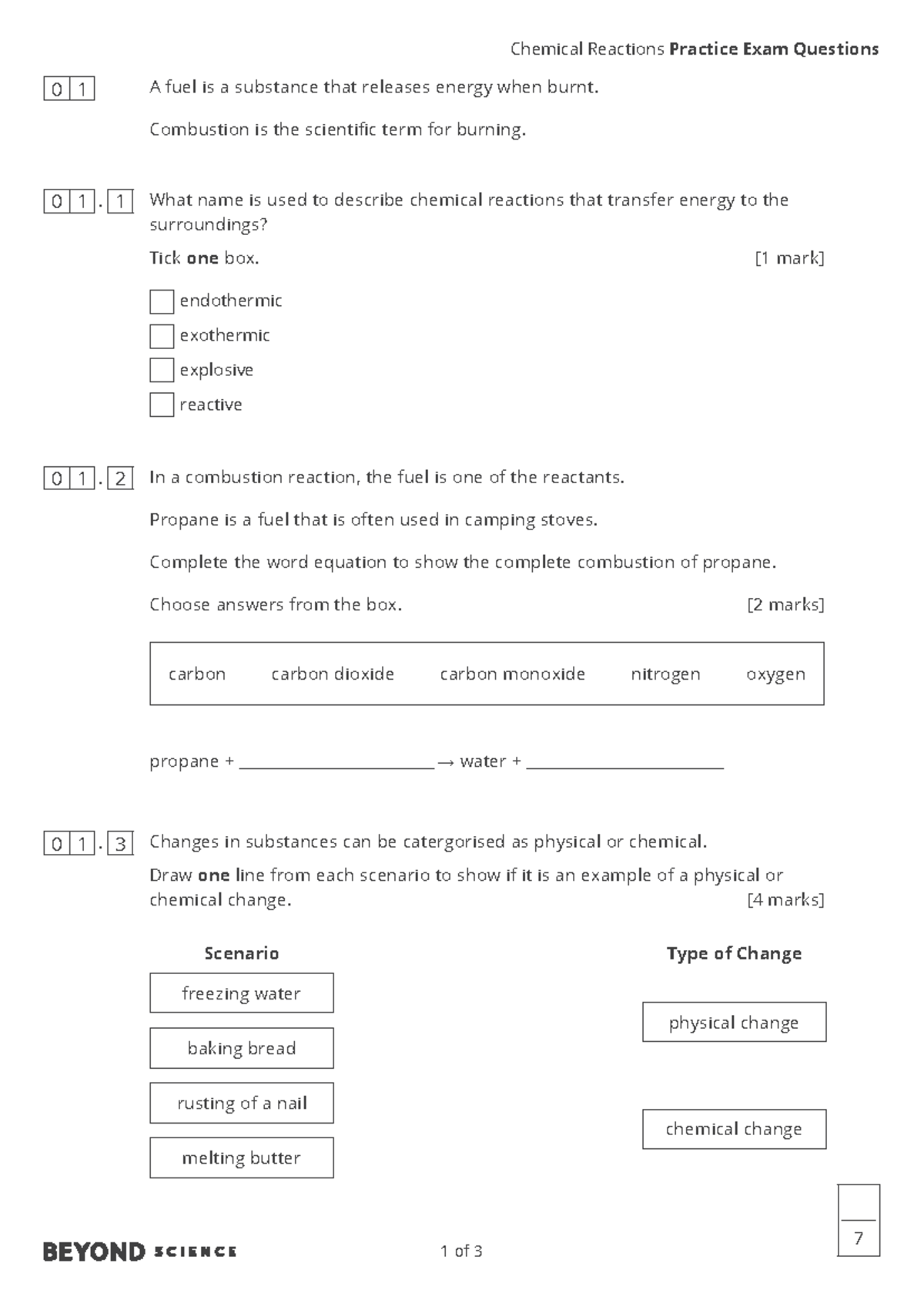 Chemical Reactions Practice Exam Questions - Revision QP - Studocu