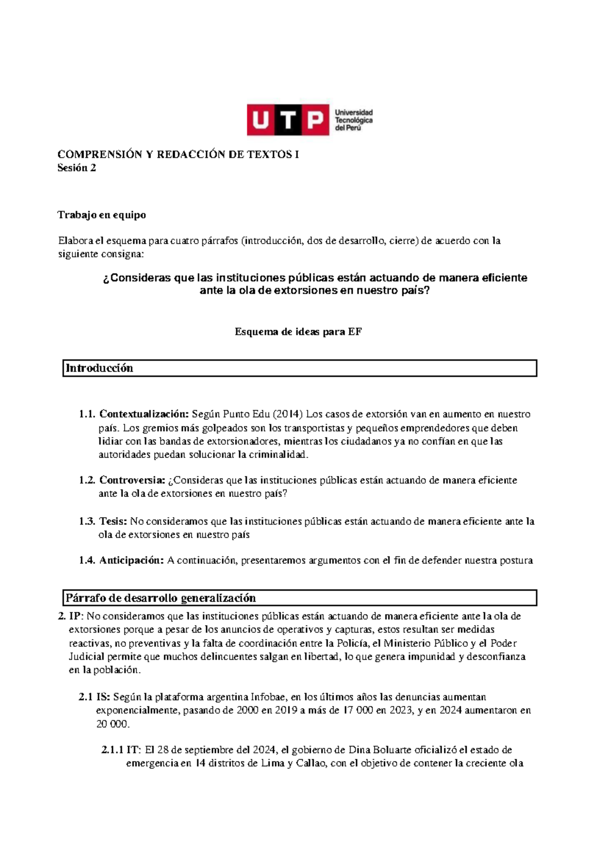 Esquema de Párrafos para el Examen Final de COMPRENSIÓN Y REDACCIÓN DE ...