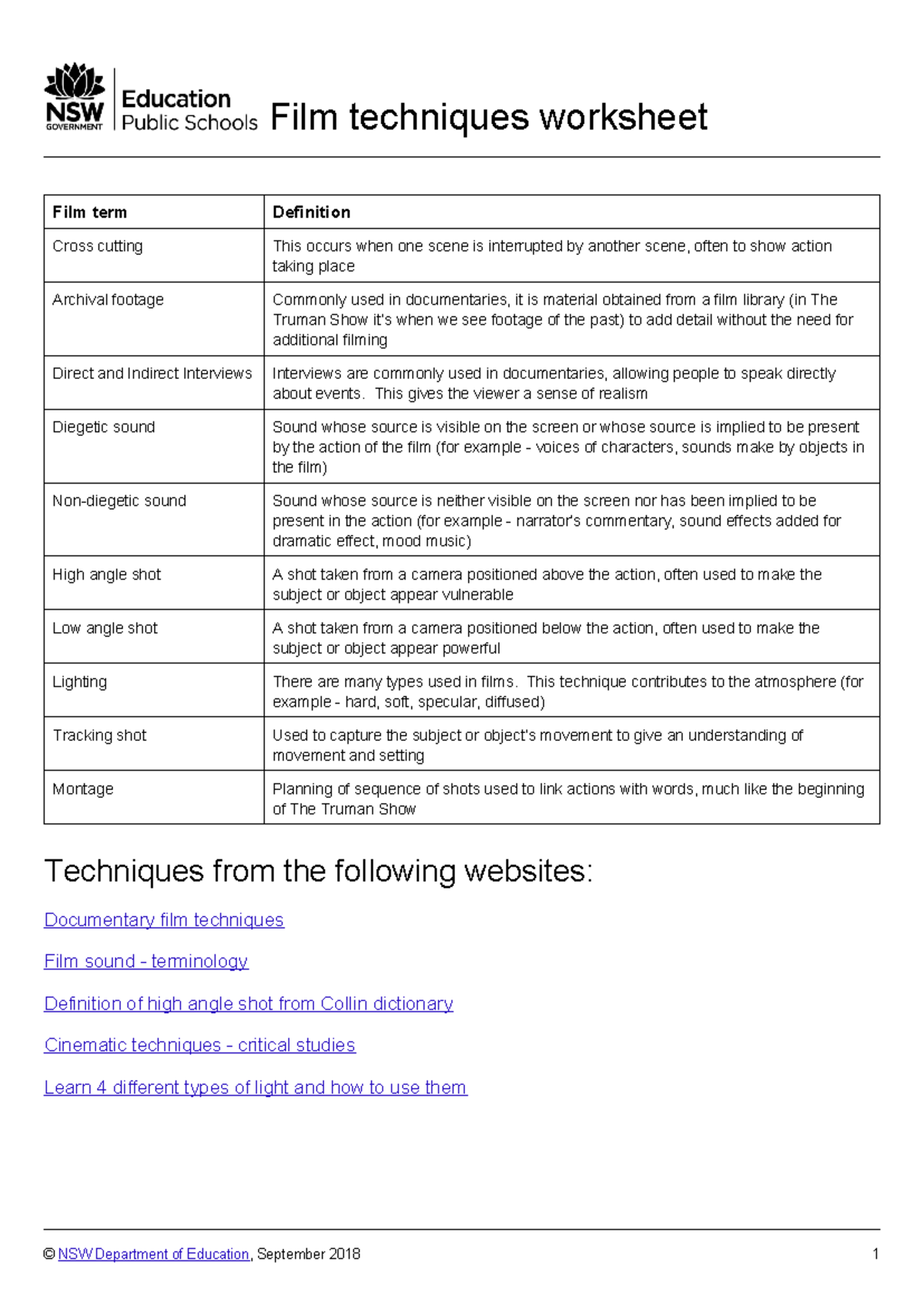 EALD Module C: Film Techniques Worksheet for The Truman Show - Studocu