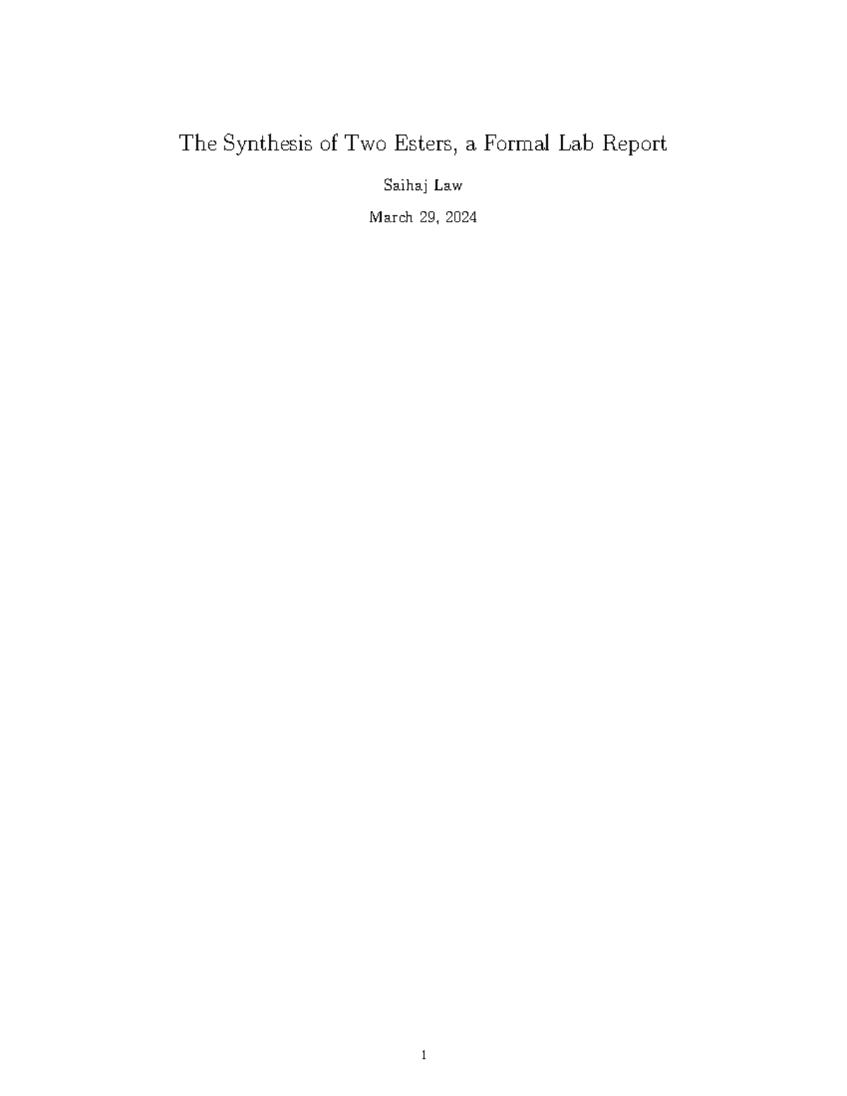 Lab Report 1: Synthesis and Observations of Esters - Studocu