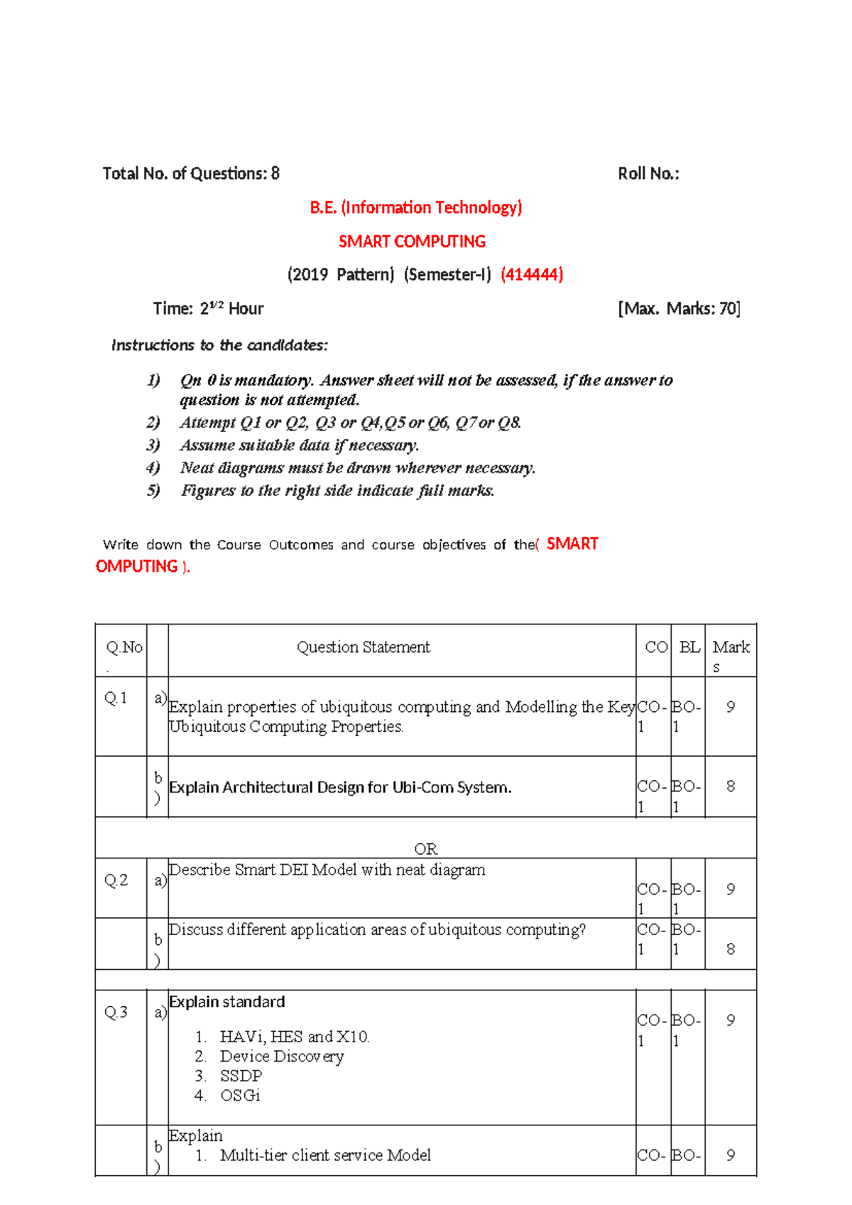 Smart computing (B.E. IT) midterm question paper set A - Studocu