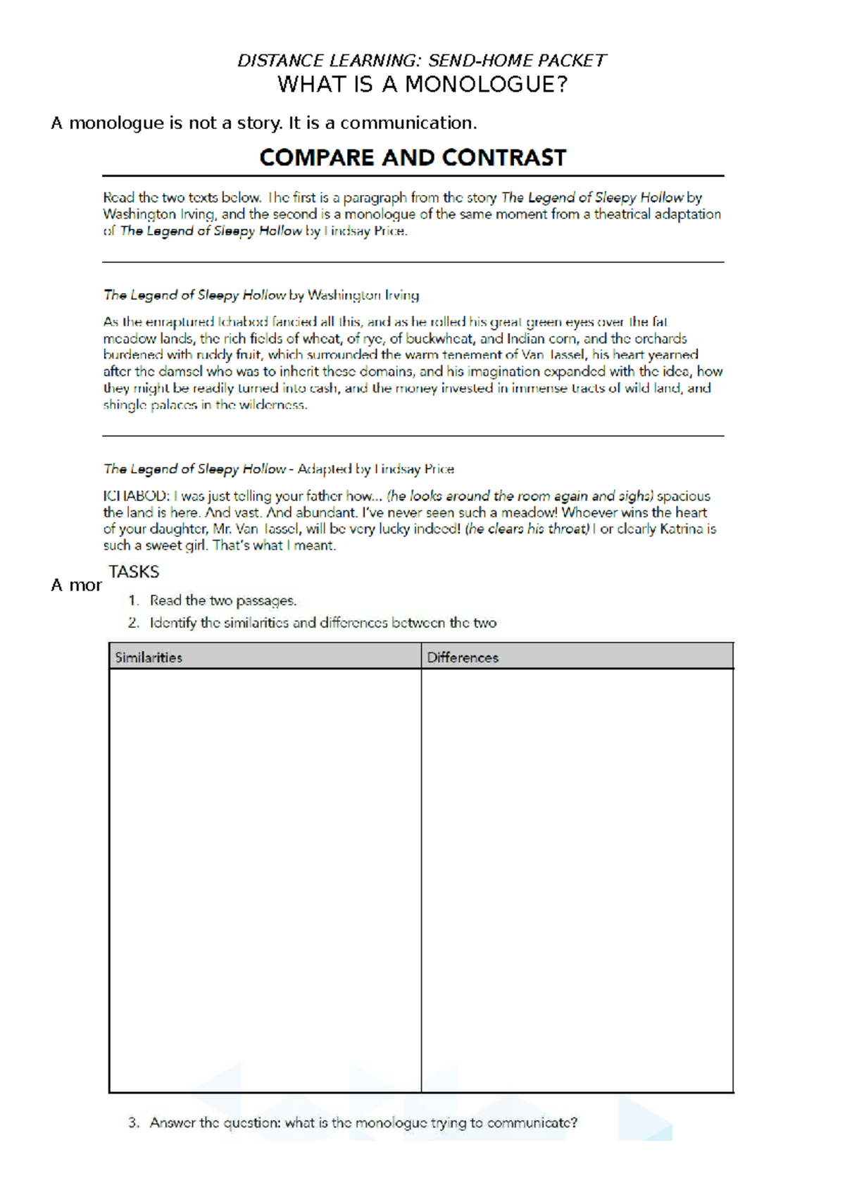 DISTANCE LEARNING: PACKET ON MONOLOGUE STRUCTURE AND VOICE - Studocu