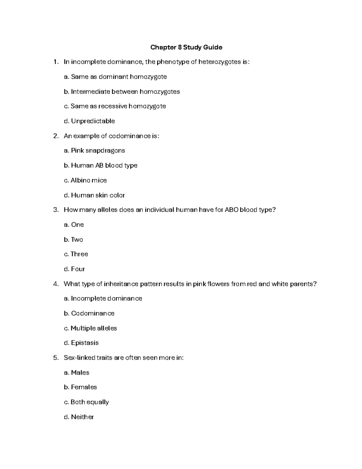 Genetics 101: Chapter 8 Study Guide on Inheritance Patterns - Studocu