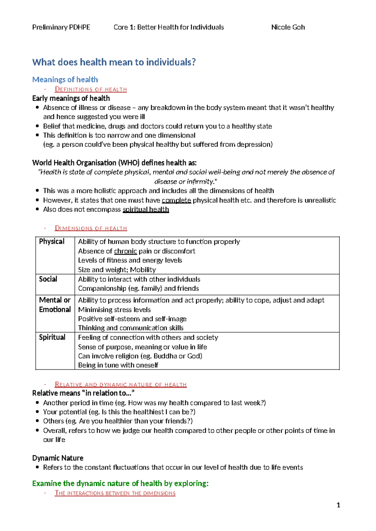 Core 1 PDHPE: Understanding Health and Its Dimensions for Individuals ...