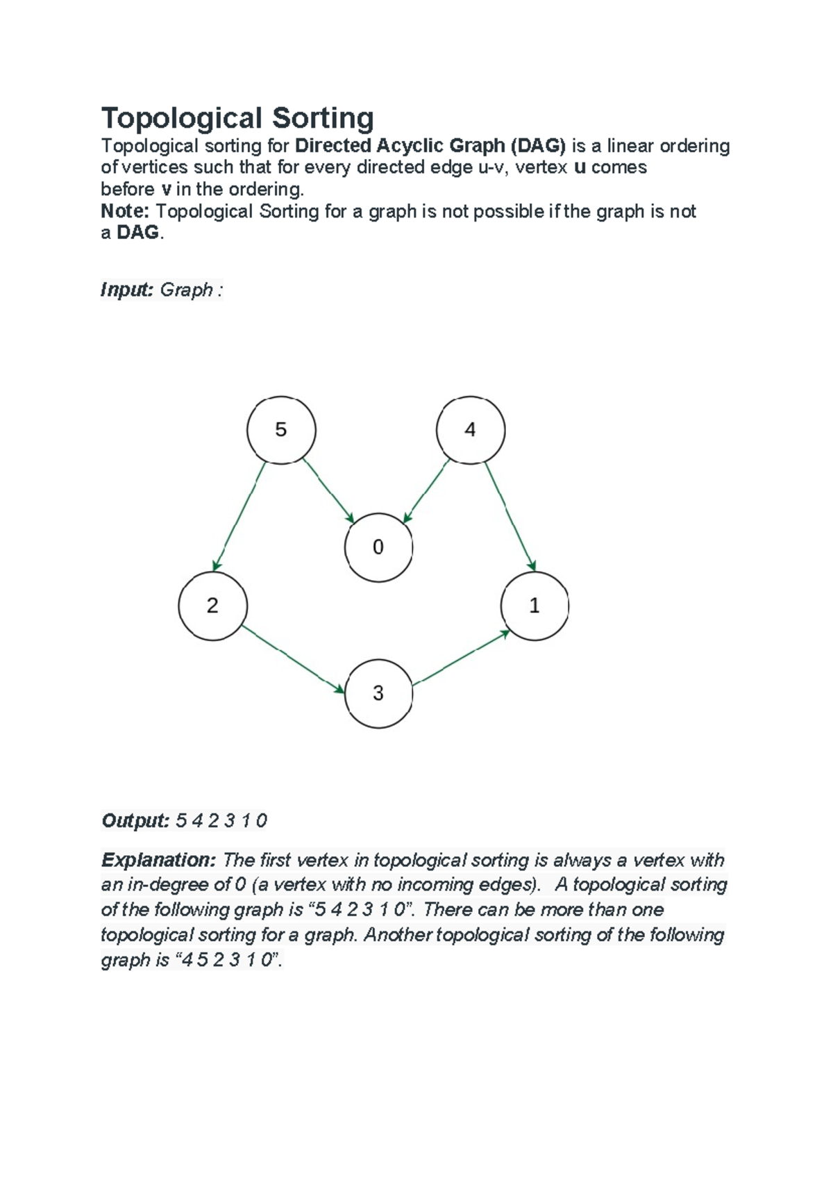 Topological Sorting: Notes on DAGs and DFS Algorithm Techniques - Studocu