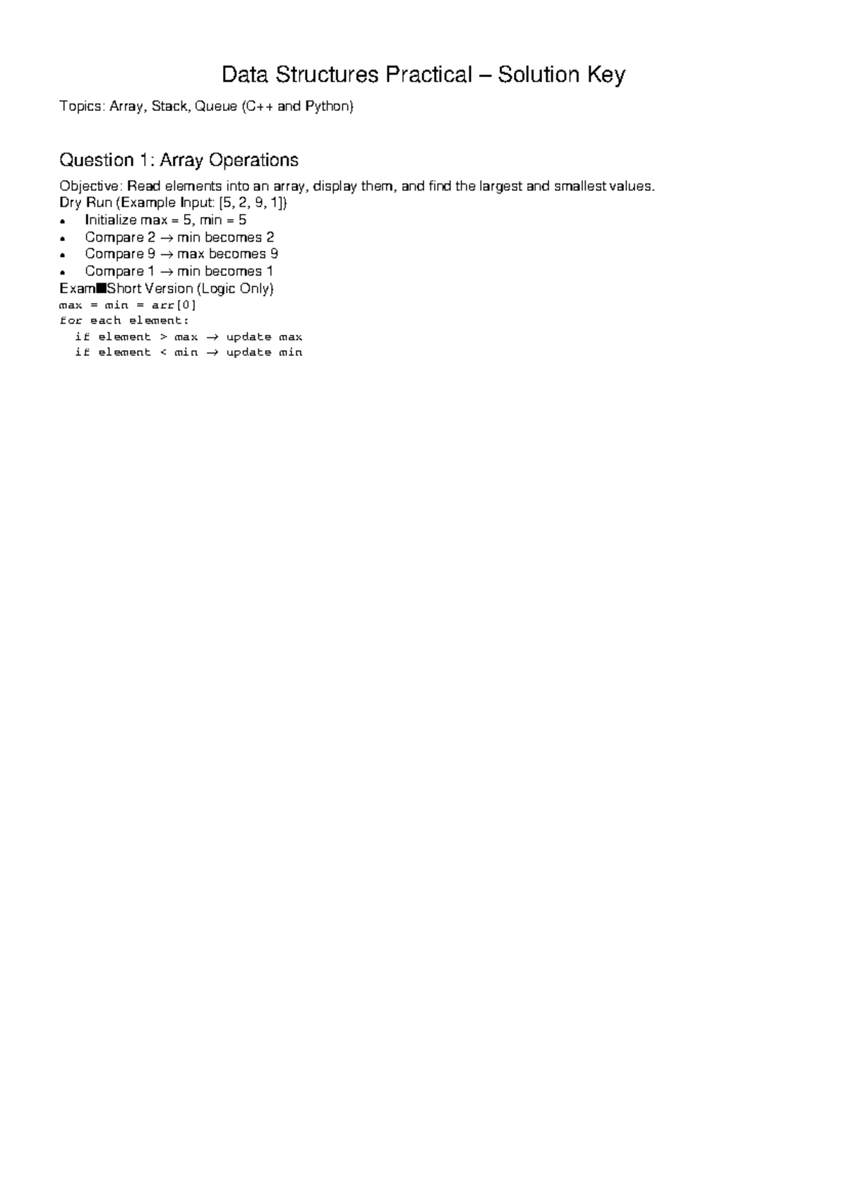 Data Structures Practical (CS101): Key Topics on Arrays, Stacks, and ...