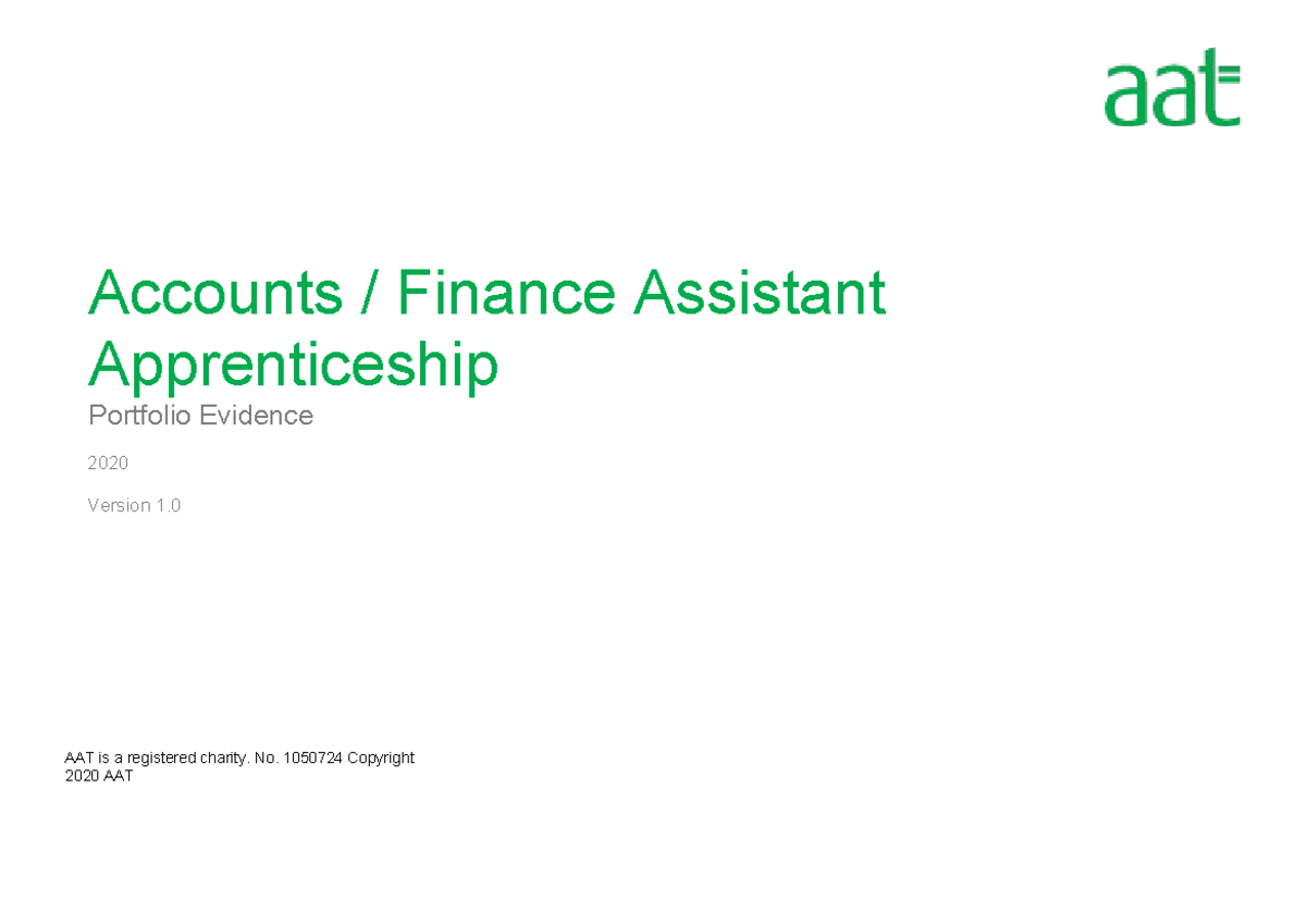 Accounts / Finance Assistant Apprenticeship Portfolio Evidence 2020 ...