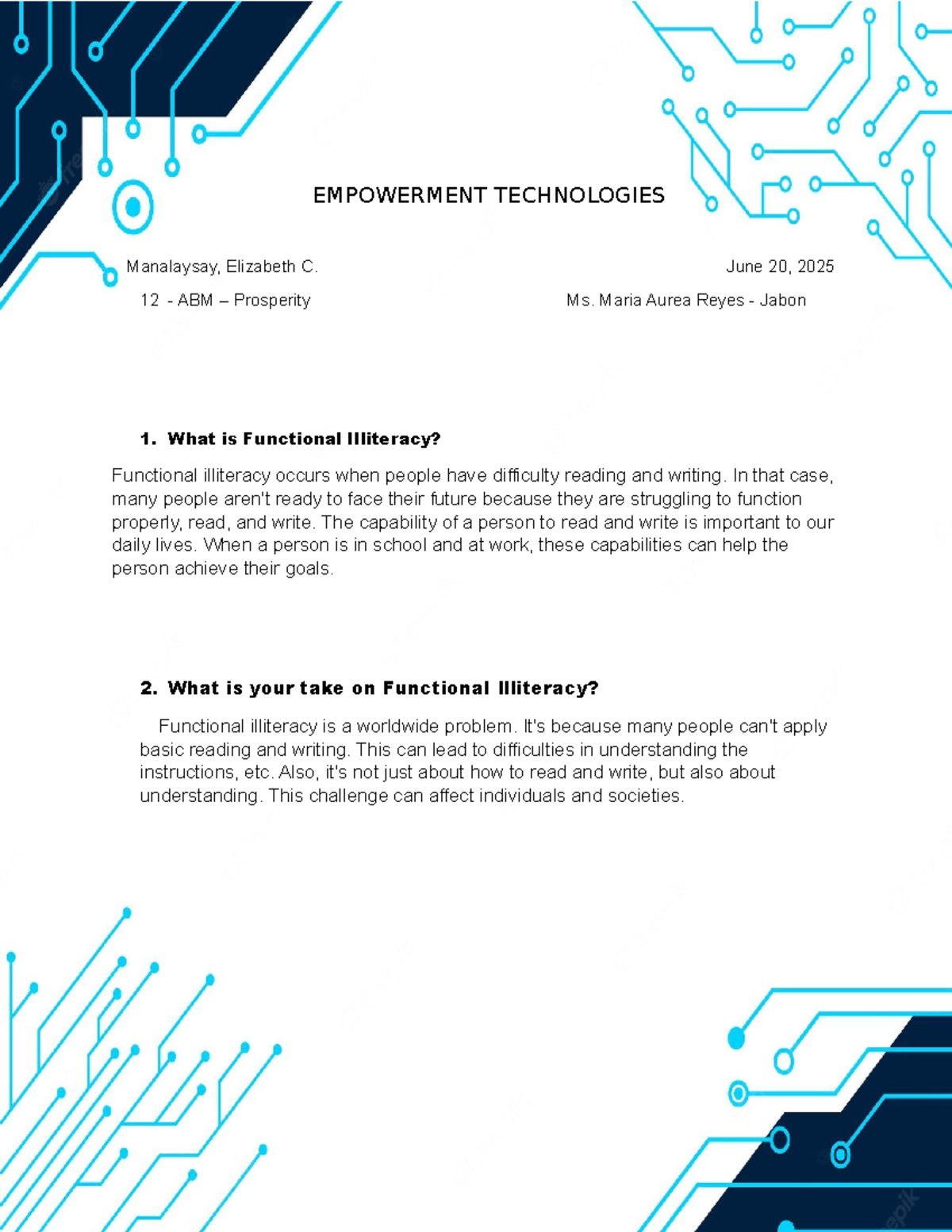 Empowerment Technologies: Understanding Functional Illiteracy - 12 ABM ...