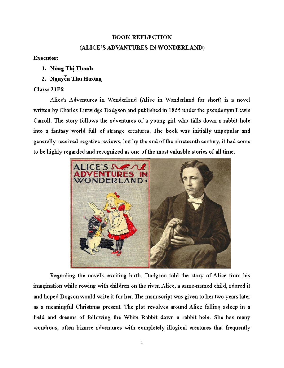 BOOK Reflection - description - Alice's Adventures in Wonderland - BOOK ...