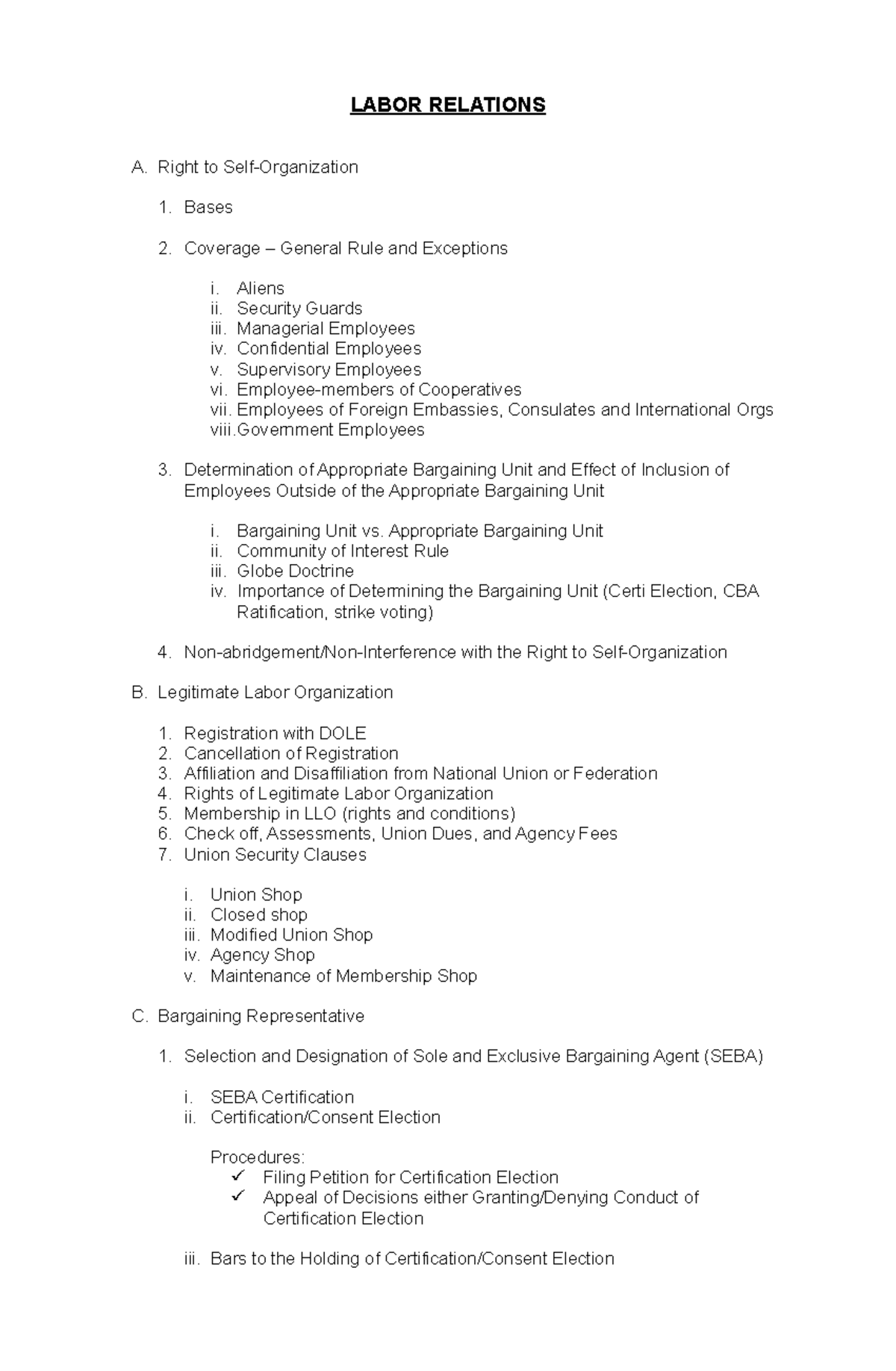 Labrel - Syllabus - LABOR RELATIONS A. Right to Self-Organization 1 ...