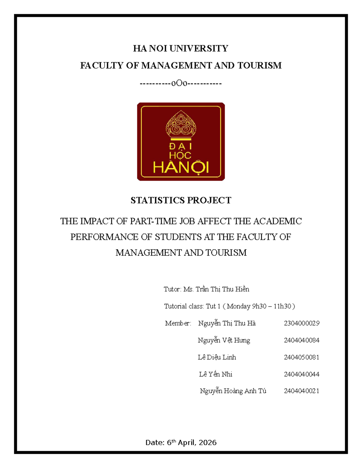 Statistics Project: Impact of Job on Academic Performance (FMT 2026 ...