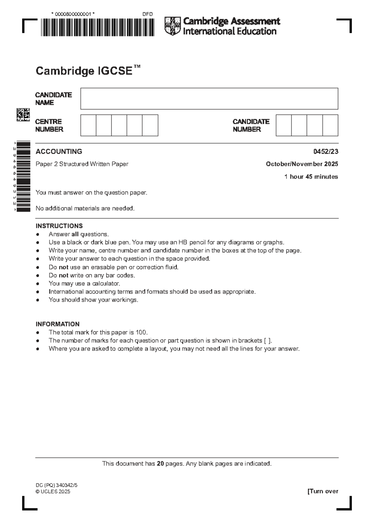 DFD 0452 W25 Paper 2 Accounting Structured Exam Notes 2025 - Studocu