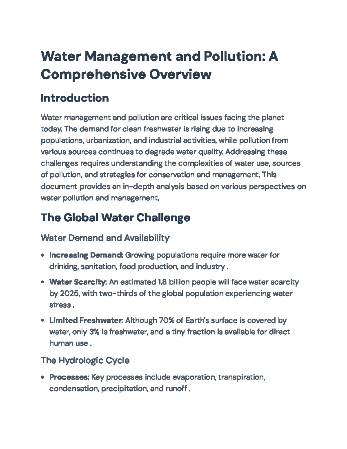 Water Management and Pollution: Strategies for Sustainable Solutions ...