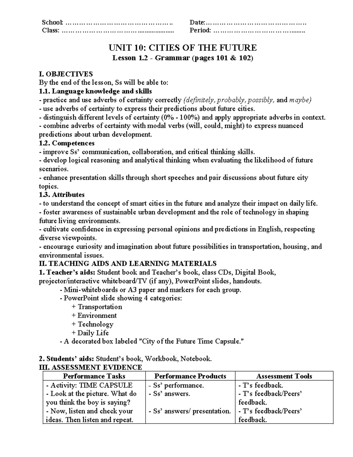 Unit 10: Cities of the Future - Lesson 1.2 Grammar Overview - Studocu