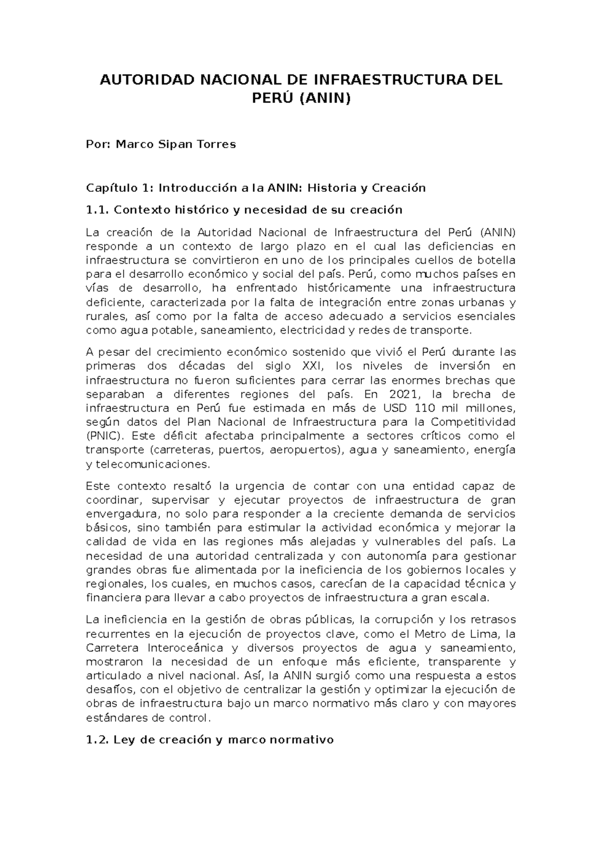 Estudio sobre la Autoridad Nacional de Infraestructura del Perú (ANIN ...