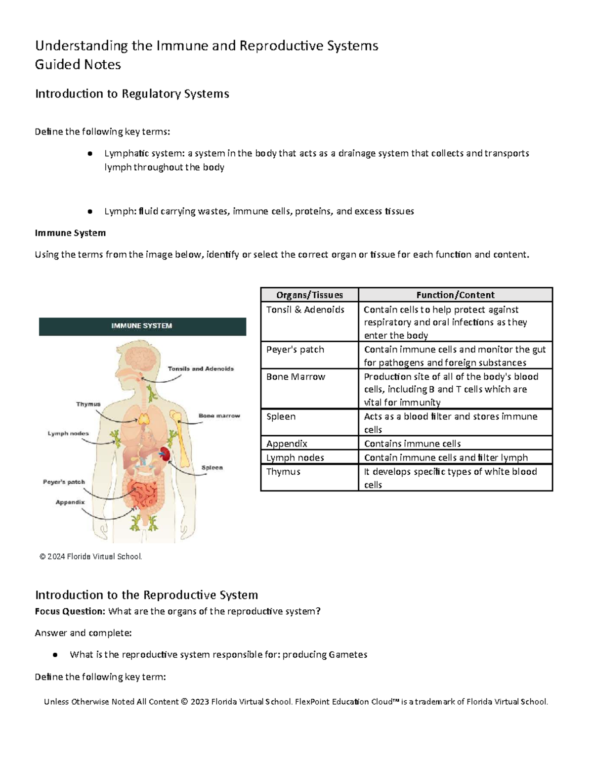 Guided Notes on Immune & Reproductive Systems for Biology 101 - Studocu