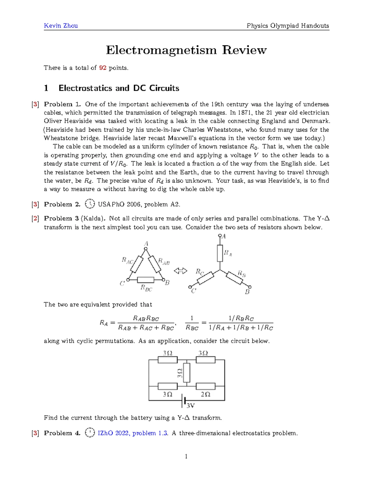 Kevin Zhou Physics Olympiad Handouts: Electromagnetism Review Notes ...
