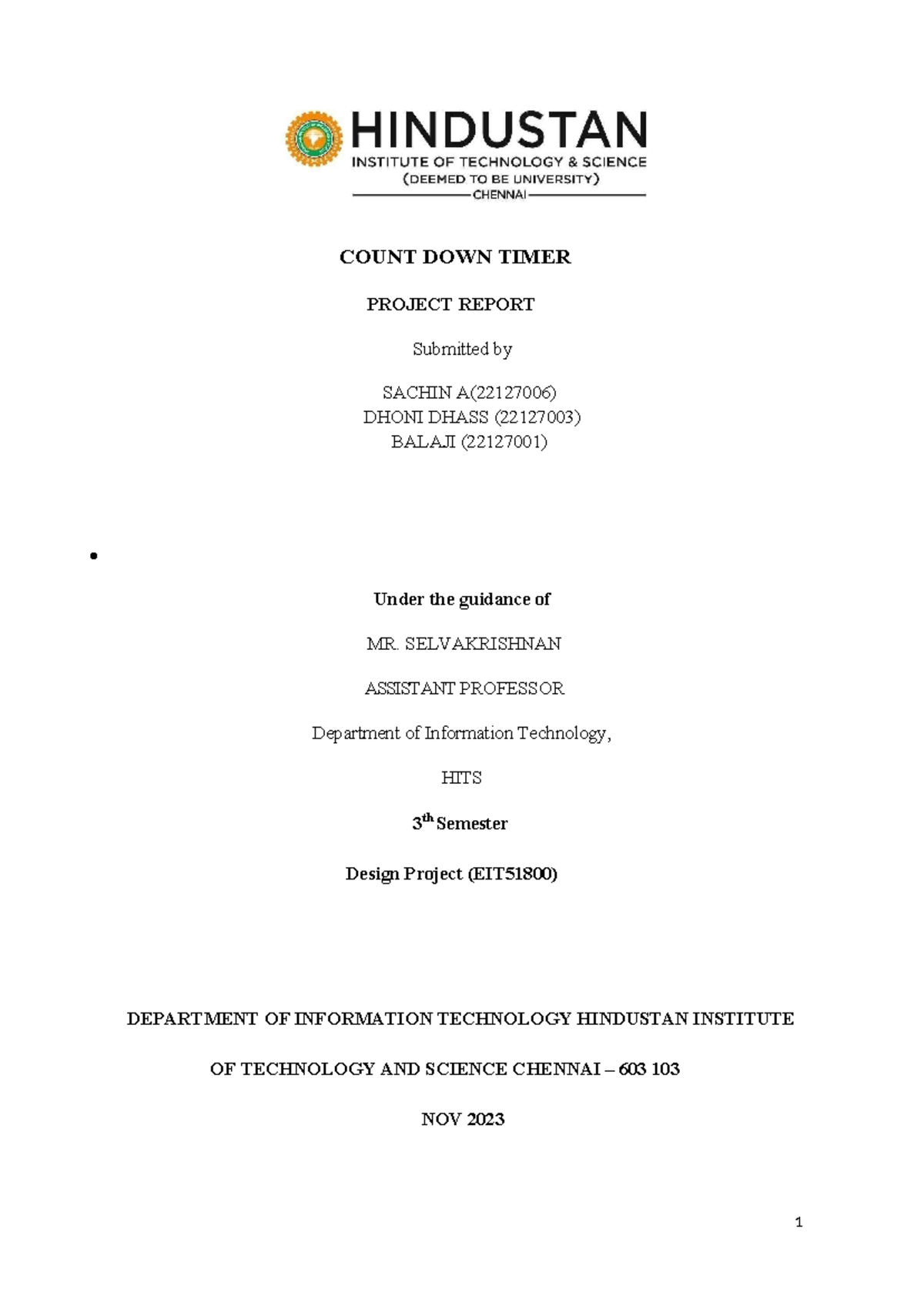 Project Count - important - COUNT DOWN TIMER PROJECT REPORT Submitted ...